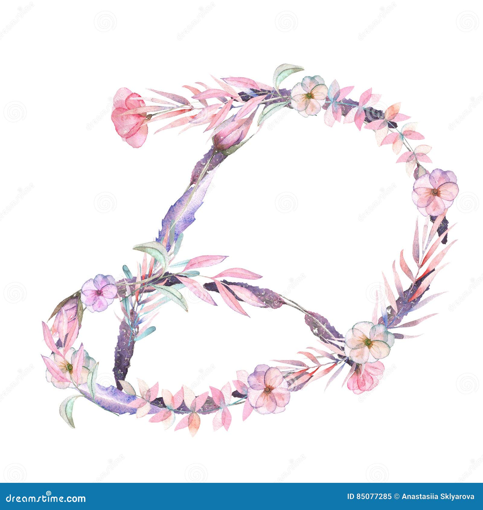 Letra Principal D De Flores Cor-de-rosa E Roxas Da Aquarela Ilustração ...