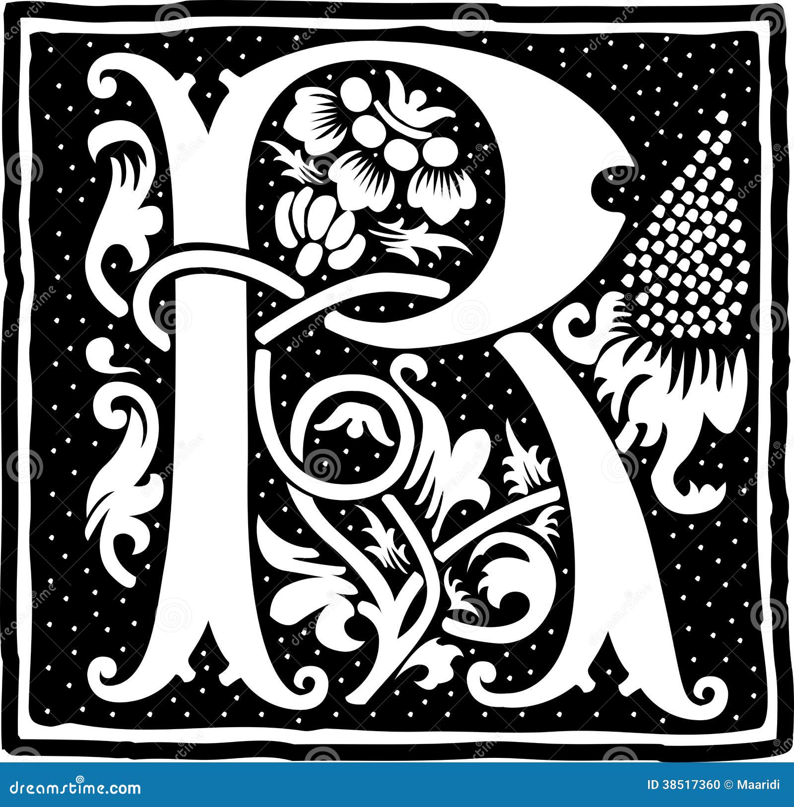 Letra R Del Vintage En Monocromo Ilustración del Vector - Ilustración ...