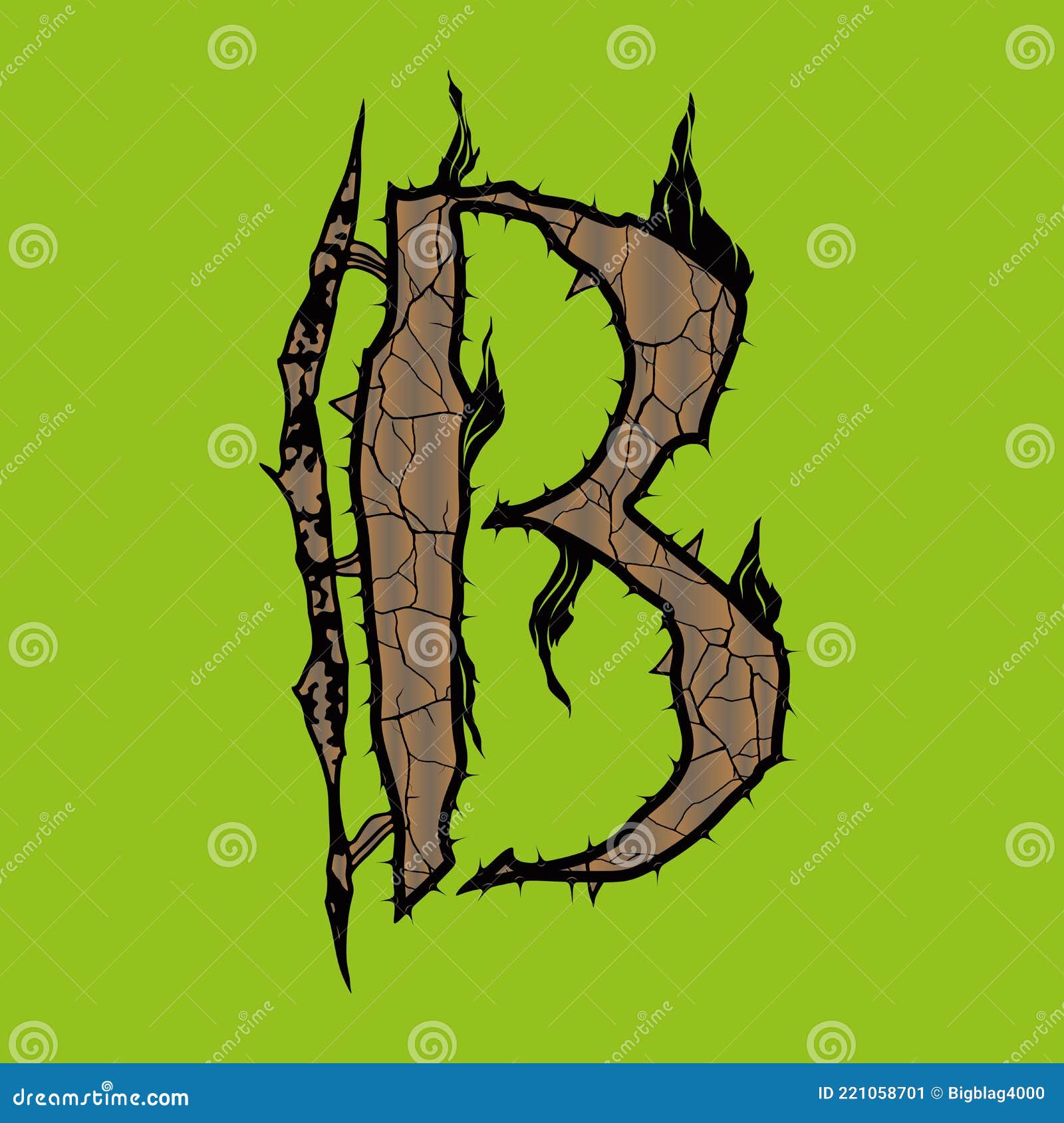 Letra Rachada Com Espinhos Em Fundo Verde. Ilustração do Vetor ...