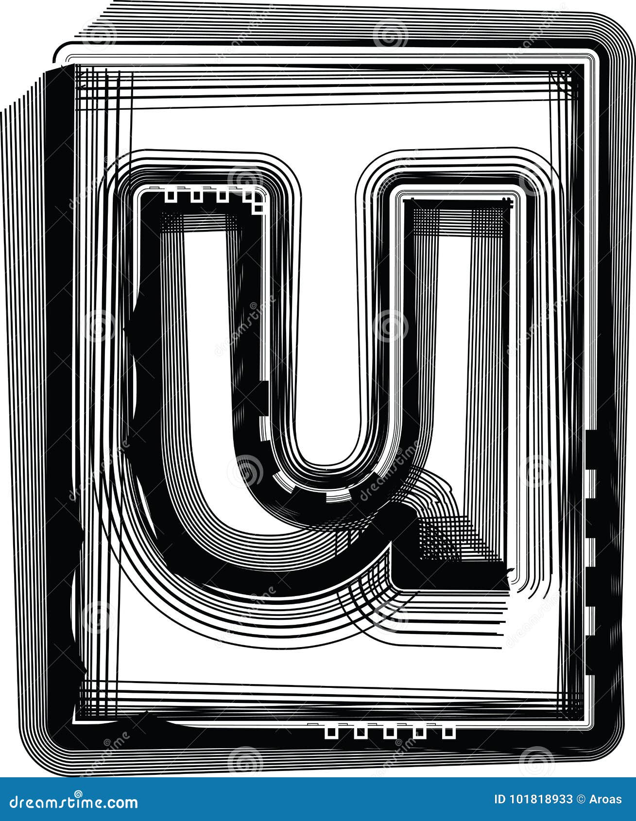 Letra Rayada U De La Fuente Ilustración del Vector - Ilustración de ...