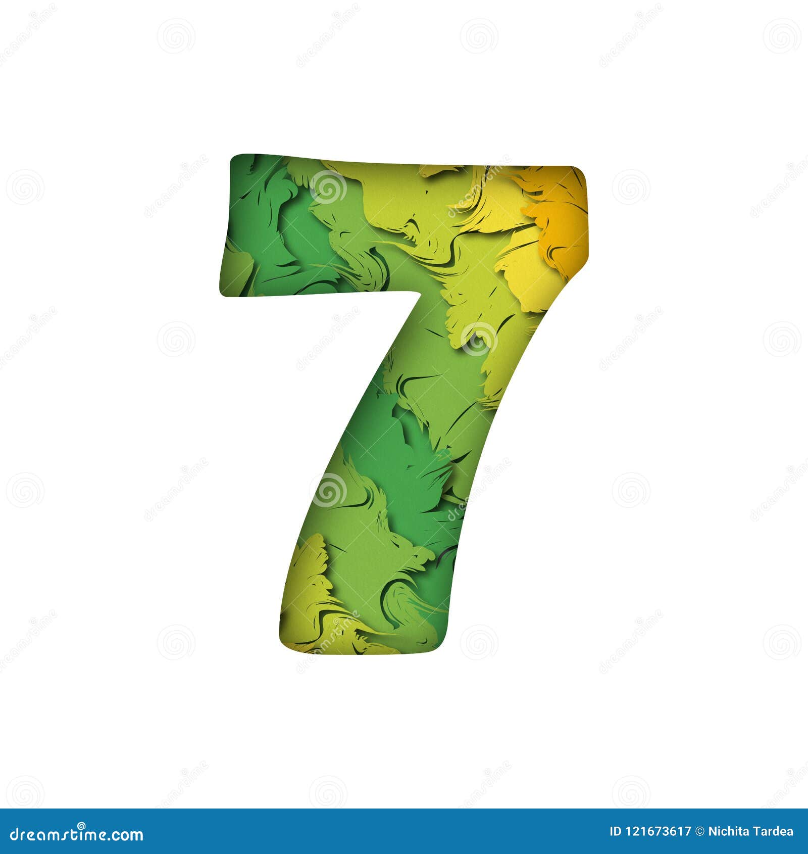 Letra Sete Verde Na Moda Do Número 7 Do Papercut Ilustração do Vetor ...