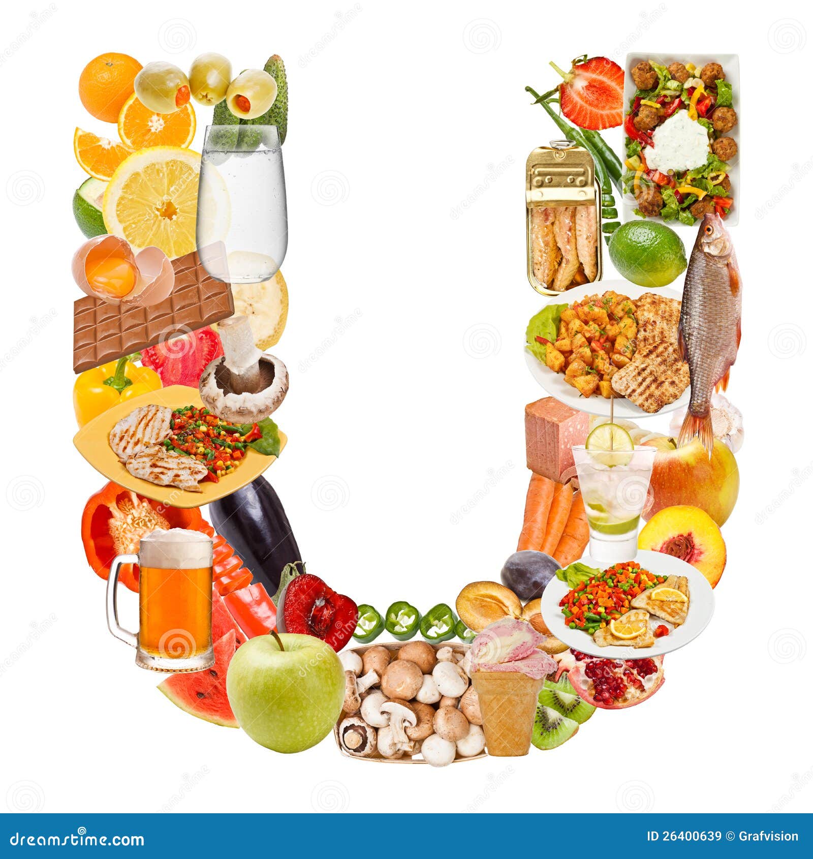 Letra U hecha del alimento imagen de archivo. Imagen de sano - 26400639