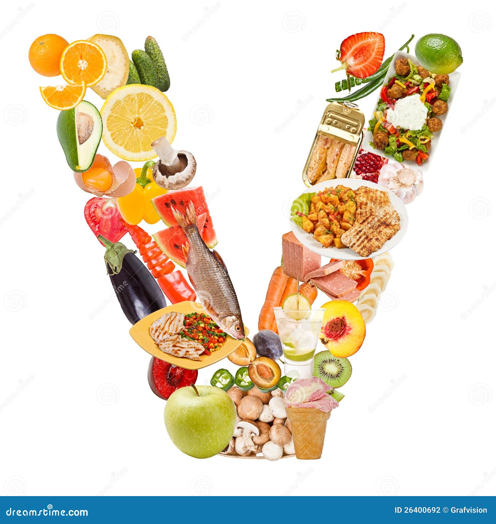 Letra V feito do alimento foto de stock. Imagem de vegetal - 26400692