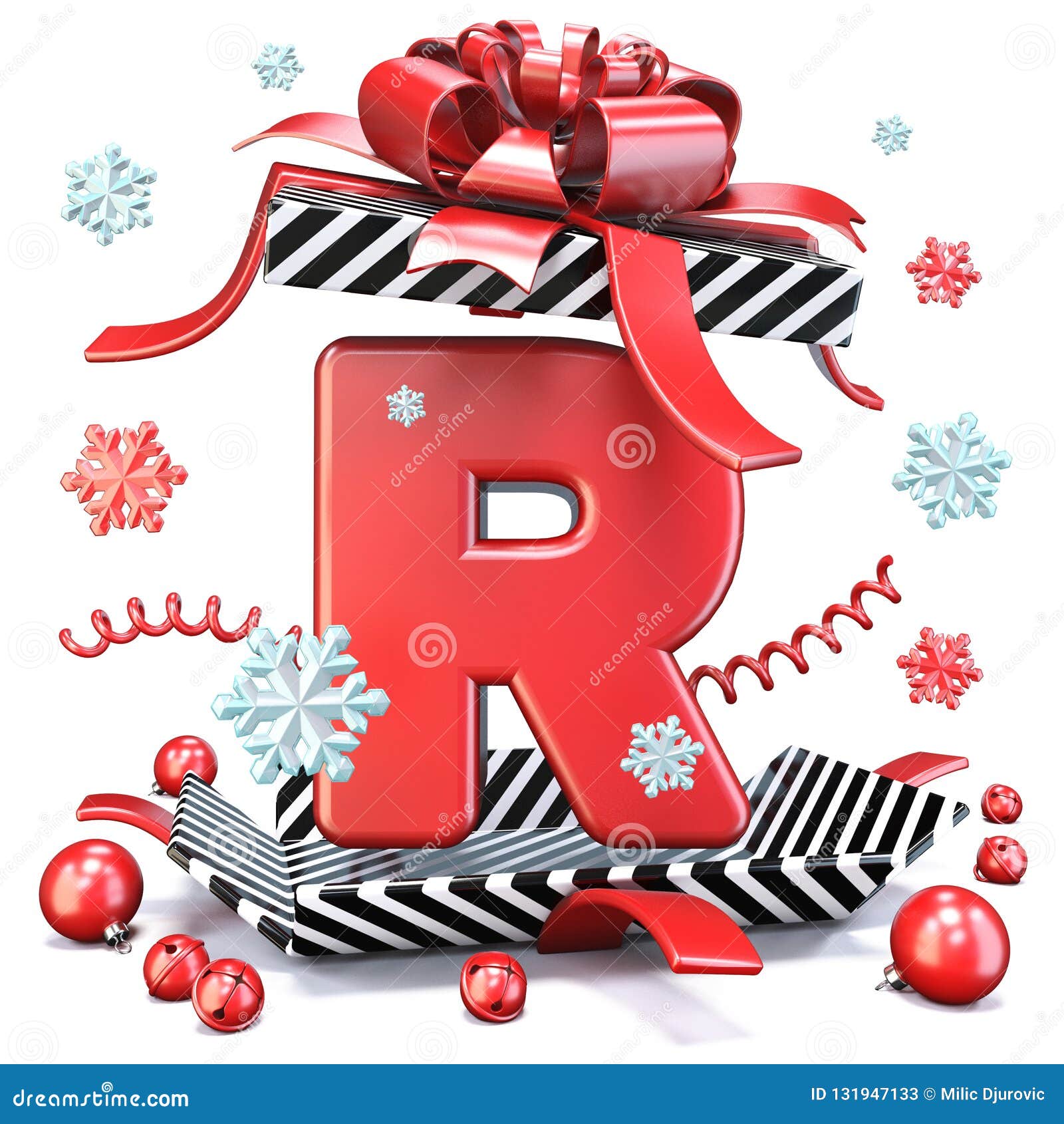 Letra Vermelha R Dentro Da Caixa De Presente Aberta 3D Ilustração Stock ...