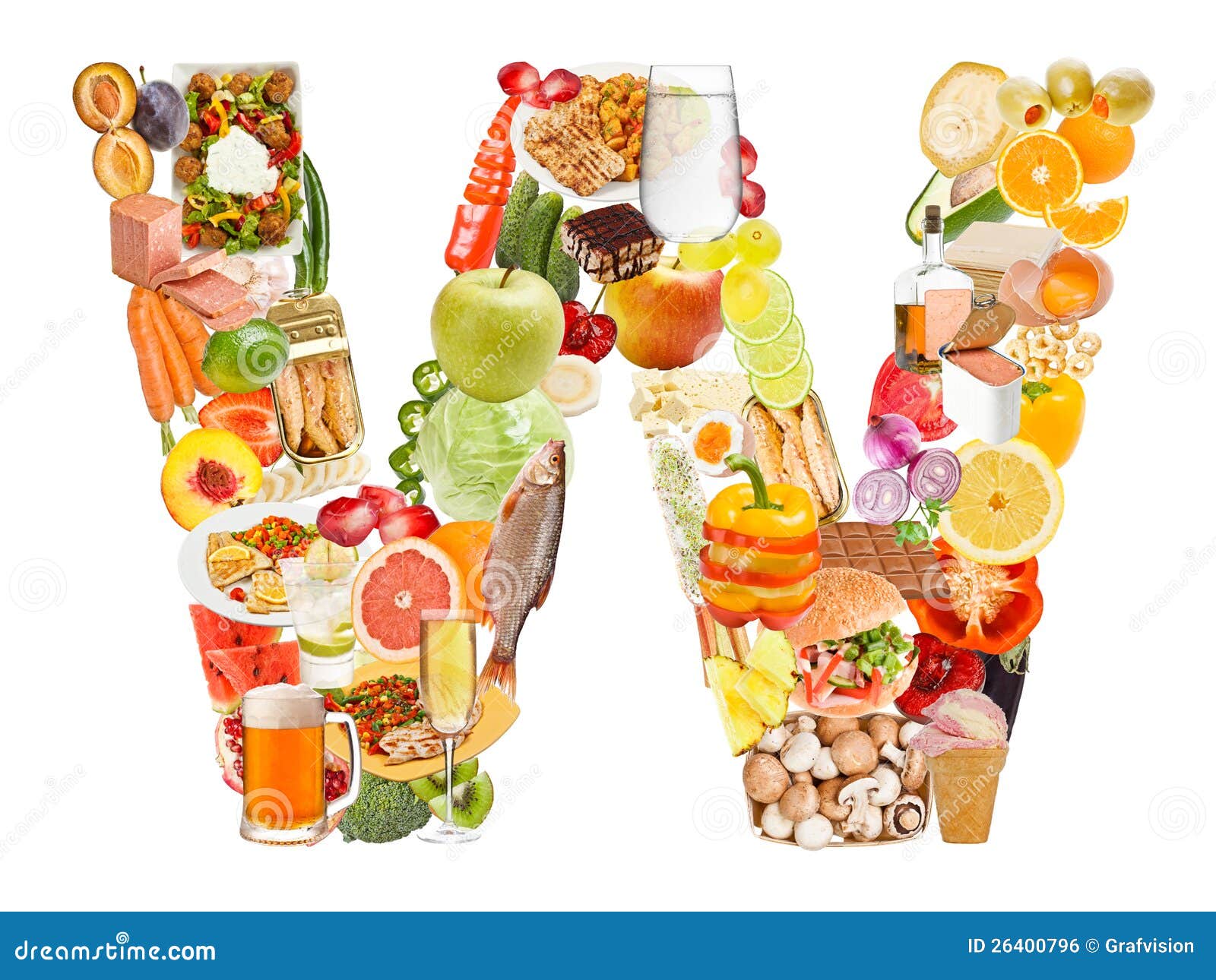 Letra W feita do alimento foto de stock. Imagem de alfabeto - 26400796