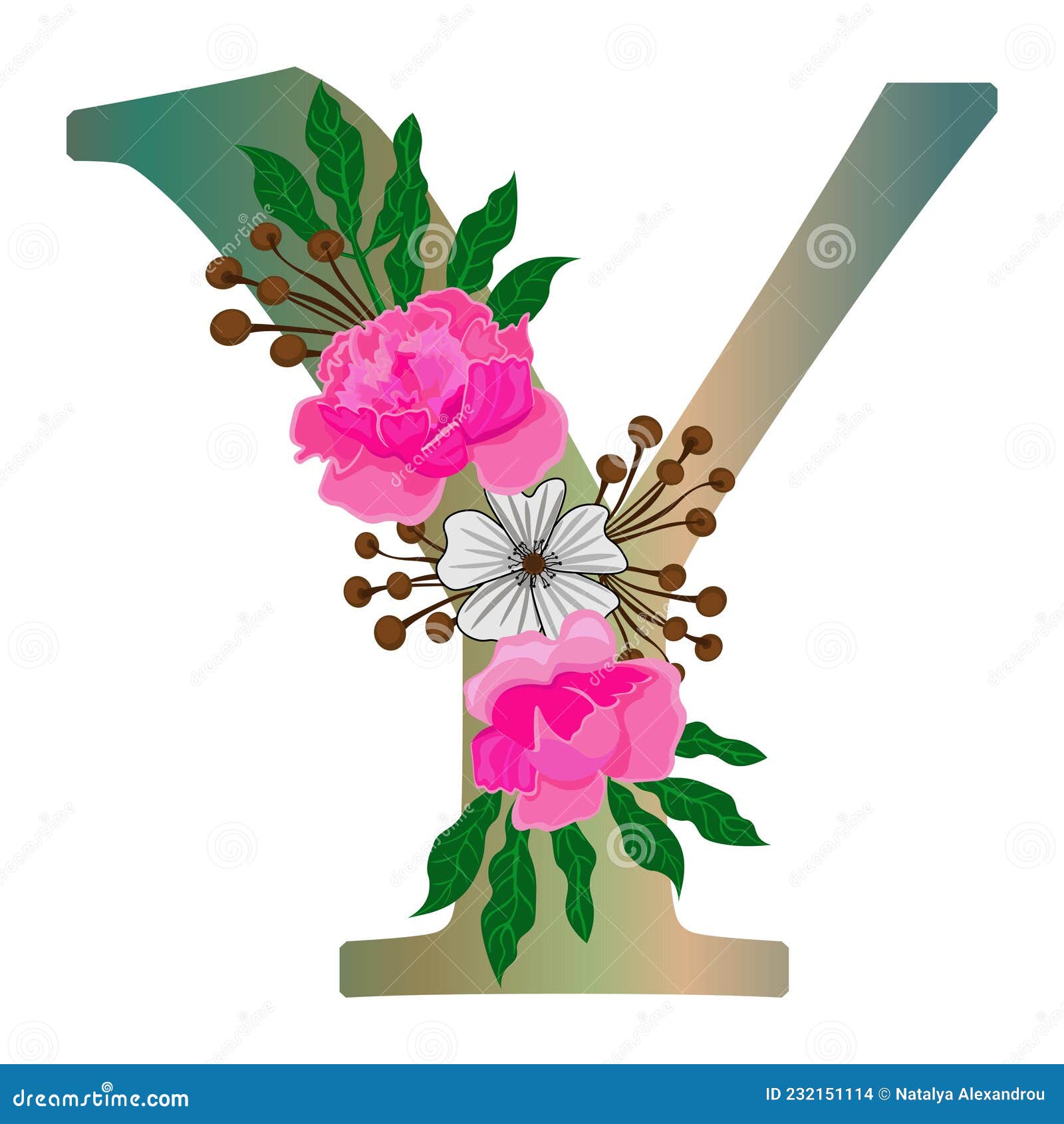 Letra Y Con Flores Aisladas En Fondo Blanco. Ilustración del Vector ...