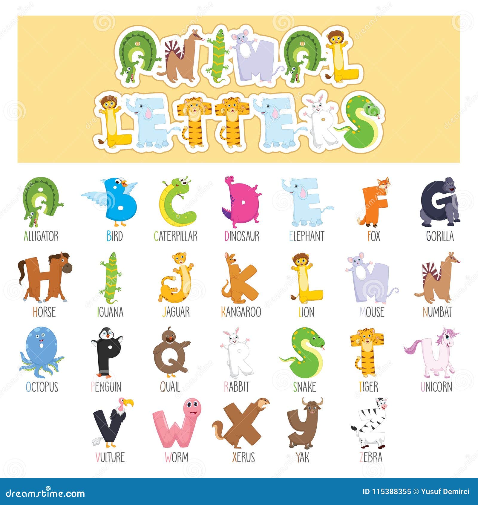 Letras animales ilustradas ilustración del vector. Ilustración de feliz ...