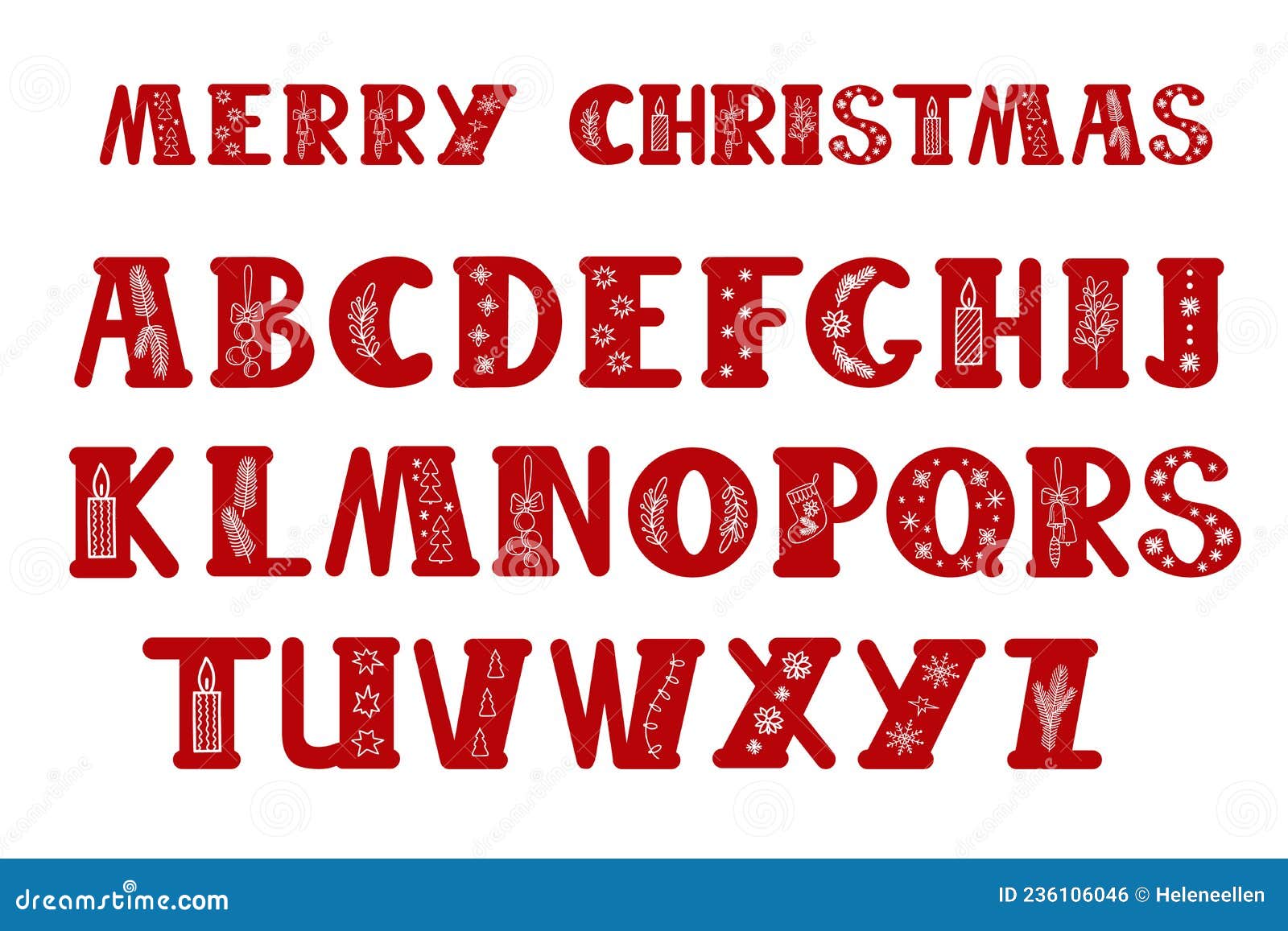Letras De Guijarros De Color Rojo Mayúscula Con Forma De Dibujo A Mano De Navidad Del Alfabeto