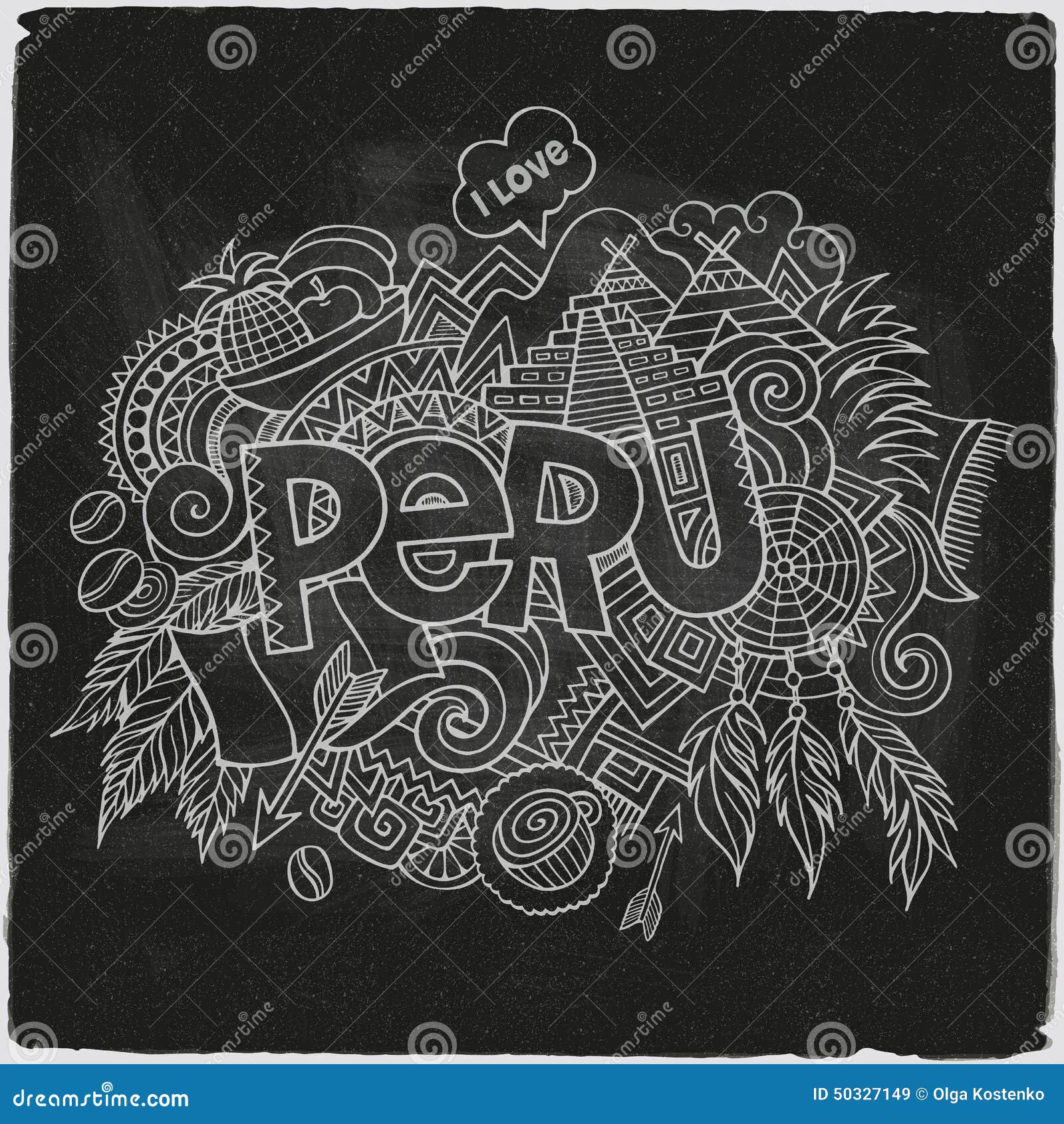 Letras De La Mano De Perú Y Elementos De Los Garabatos Ilustración del ...