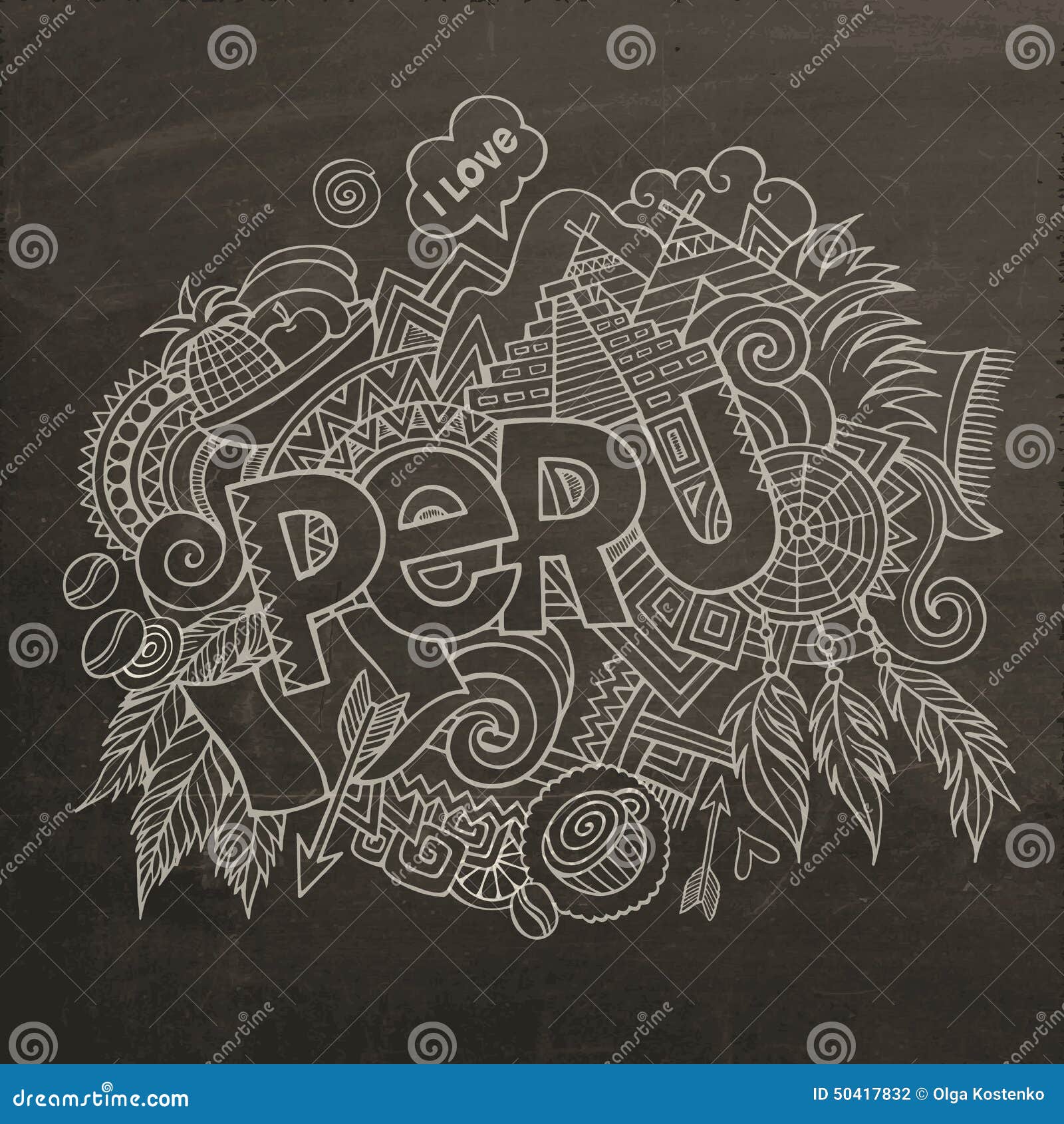 Letras De La Mano De Perú Y Elementos De Los Garabatos Ilustración del ...