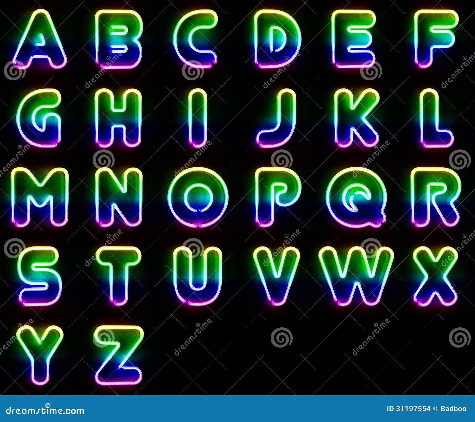 Letras de neón coloridas stock de ilustración. Ilustración de muestra ...