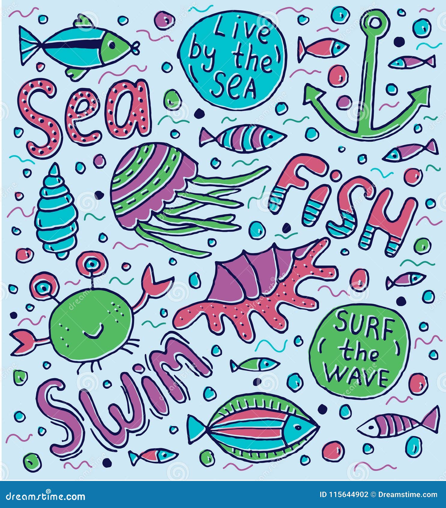 Letras del mar ilustración del vector. Ilustración de hermoso - 115644902