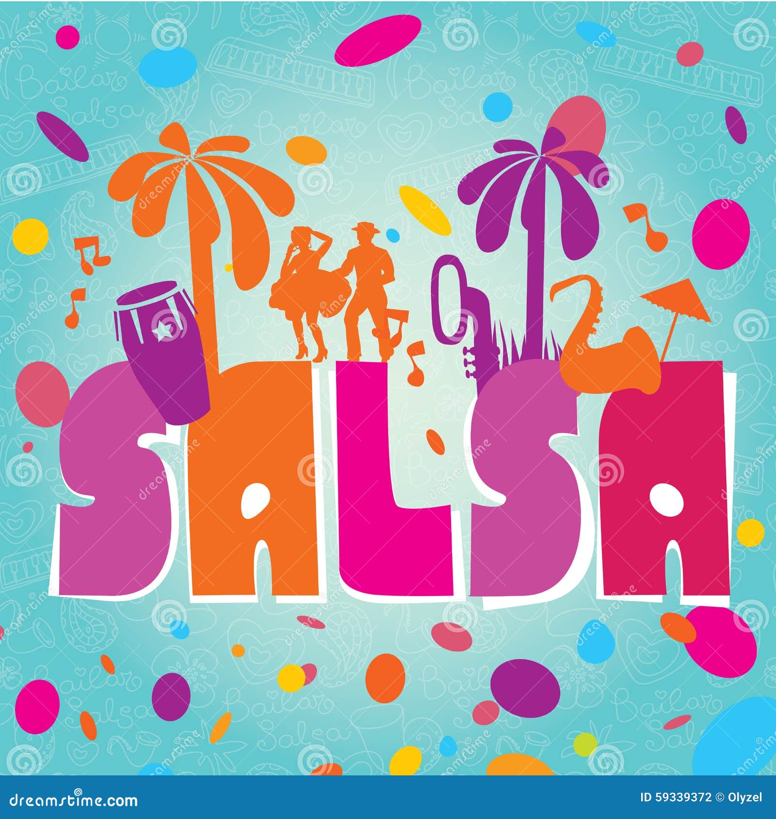 Letras Del Vector De La Salsa Con Las Siluetas De Palmas Ilustración ...