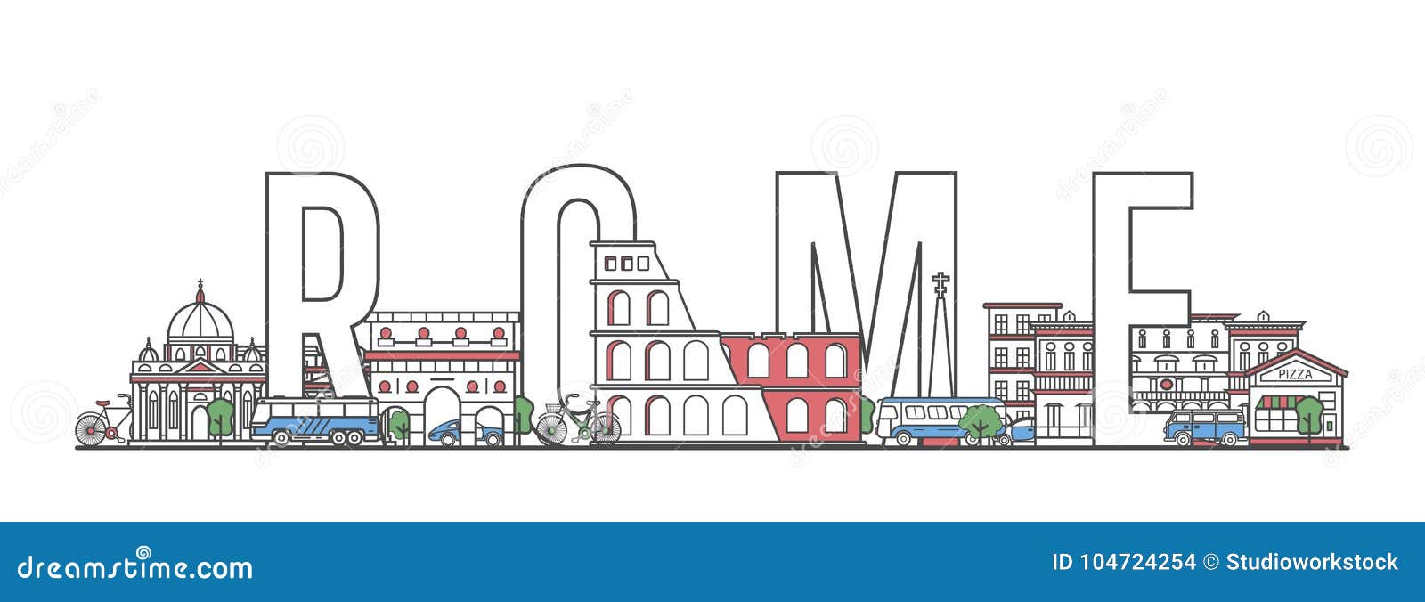 Letras Del Viaje De Roma En Estilo Linear Ilustración del Vector ...