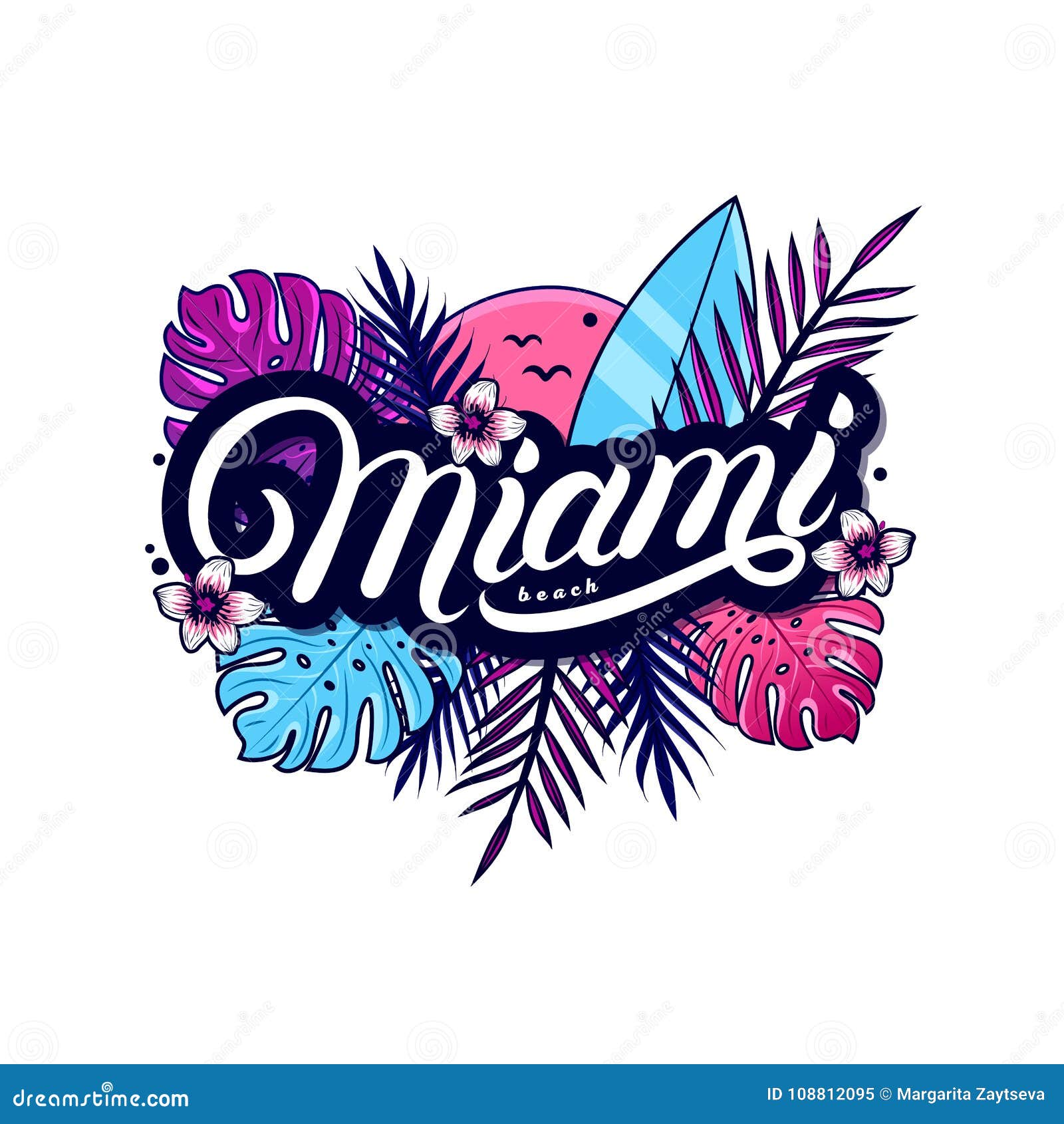Letras Escritas Mano De Miami Beach Ilustración del Vector ...
