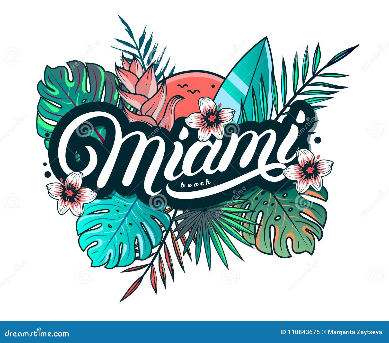 Letras Escritas Mano De Miami Beach Ilustración del Vector ...
