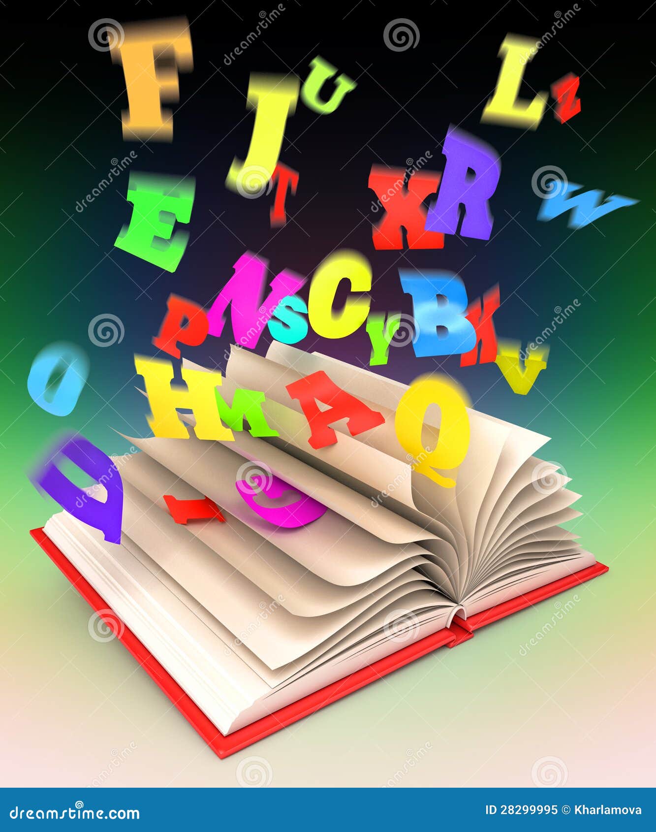 Letras Que Vuelan De Un Libro Abierto Stock de ilustración ...