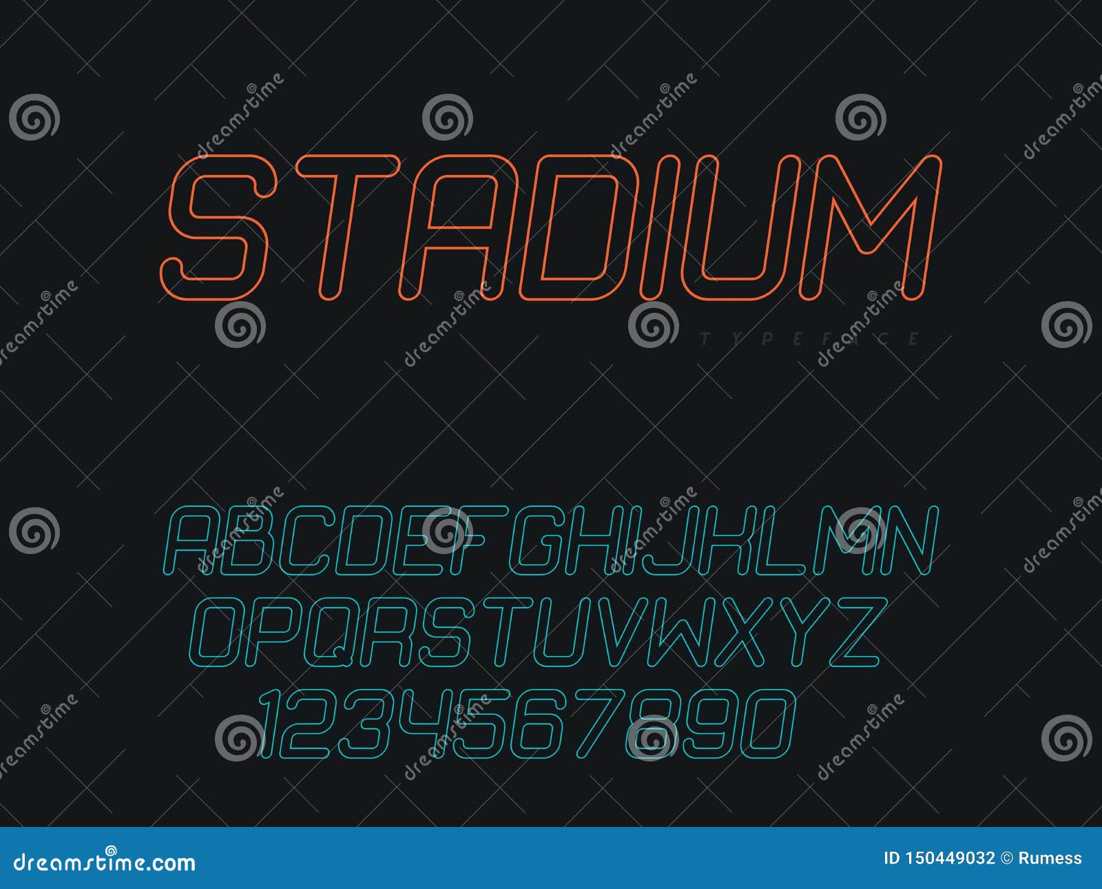 Latin Uppercase Alphabet Letters And Numbers Linear Font Ilustración