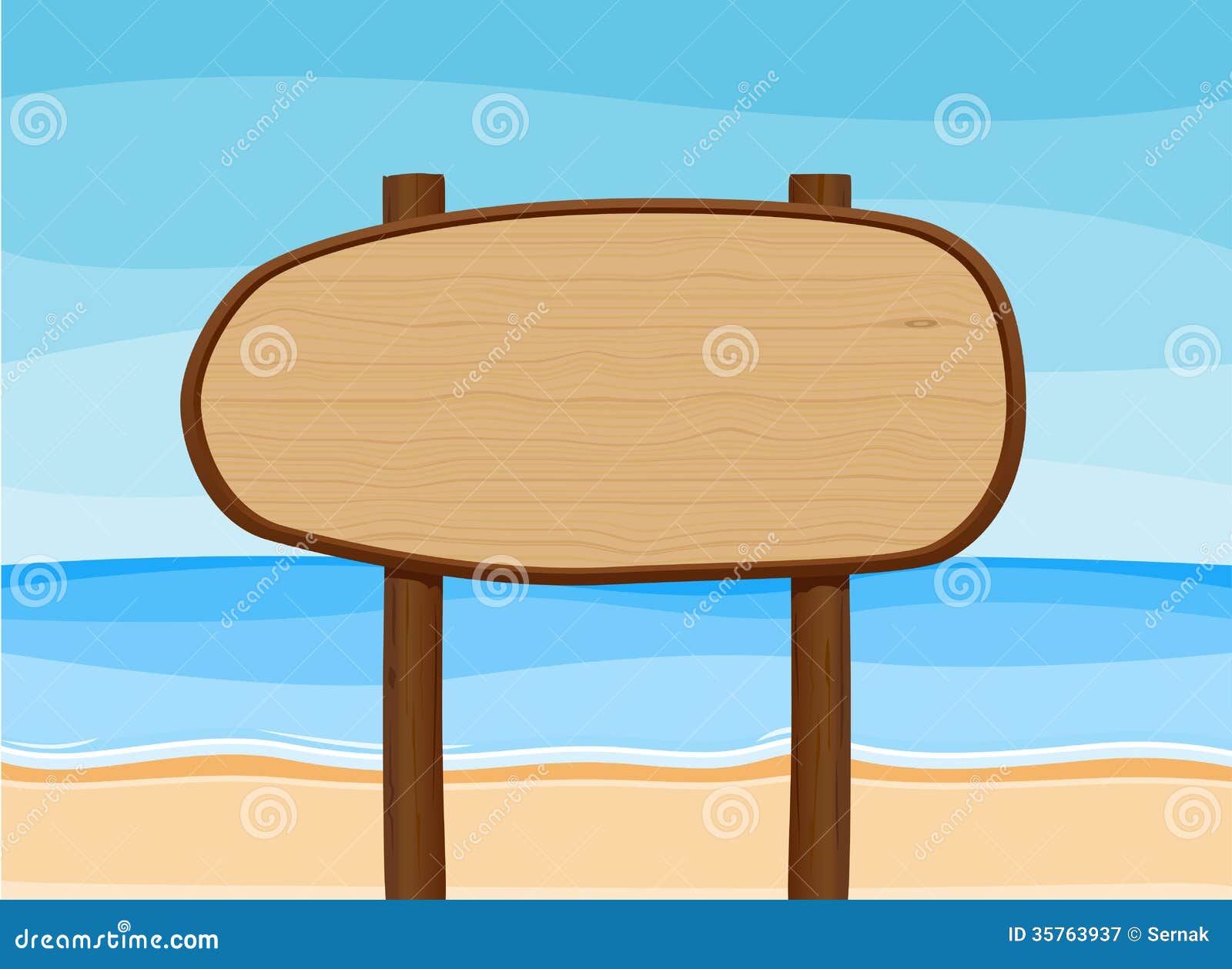 Letrero de madera en playa ilustración del vector. Ilustración de ...