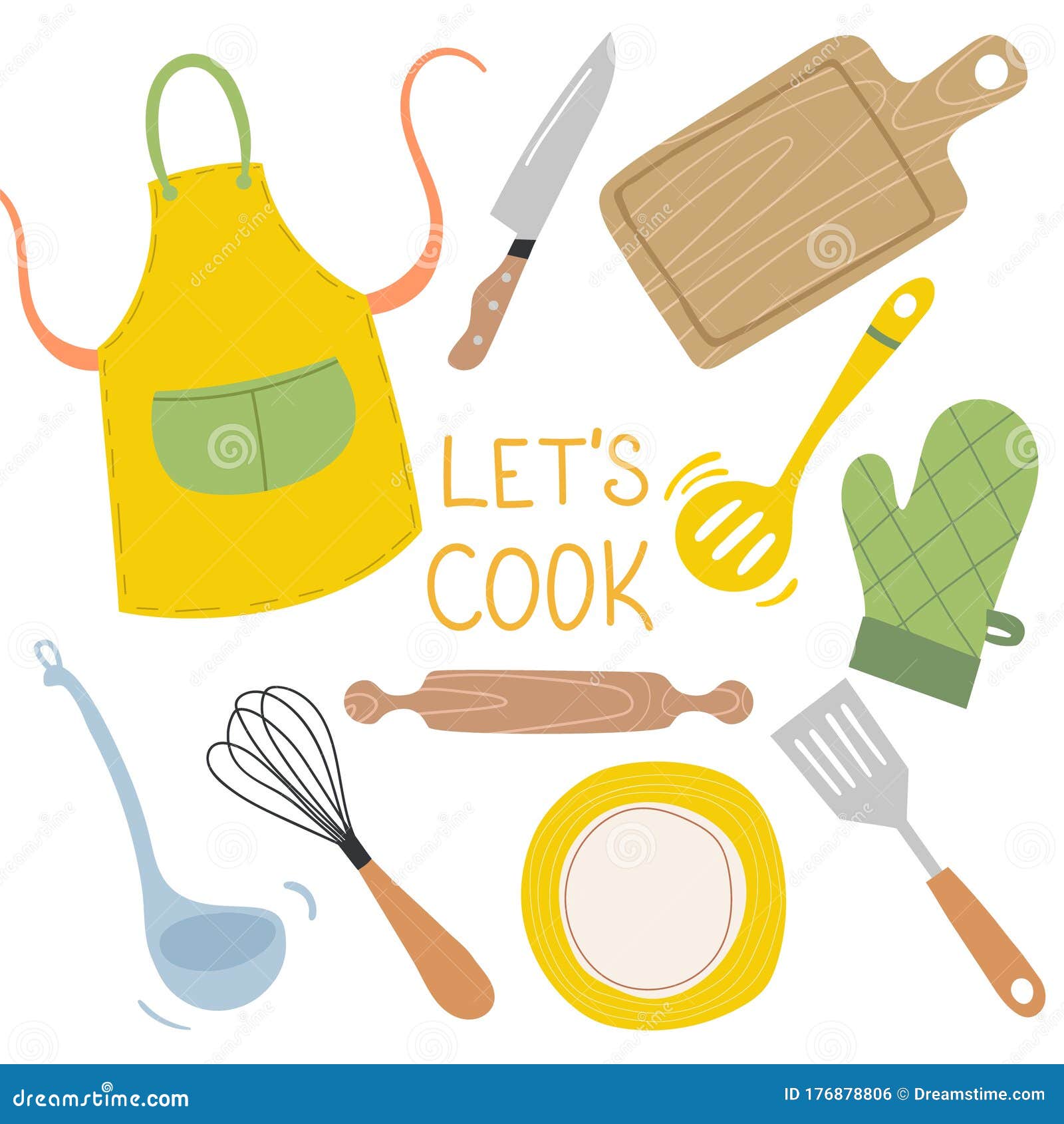 Lets Cook - Kitchen Colored Doodle. Stock Vector - Illustration of food ...