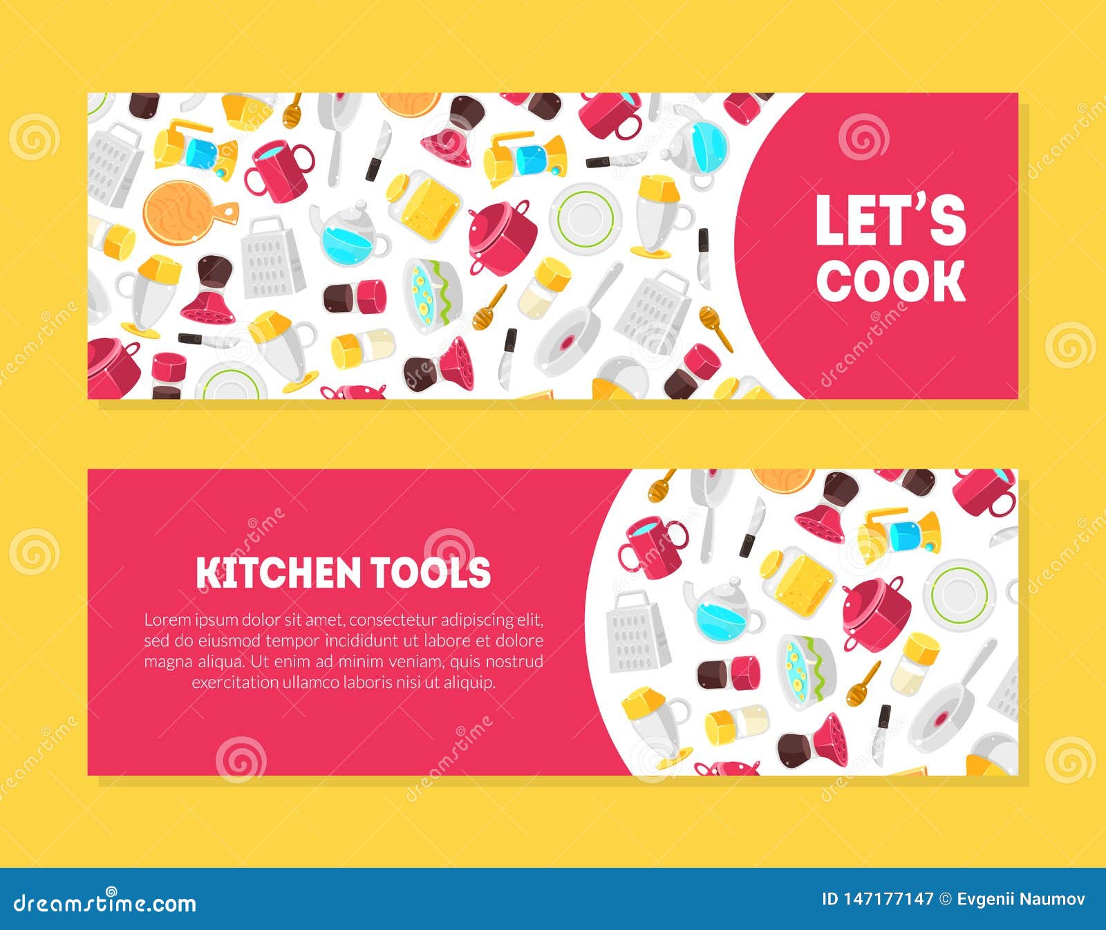 Lets Cook, Kitchen Tools Banner Templates Set with Place for Text and ...