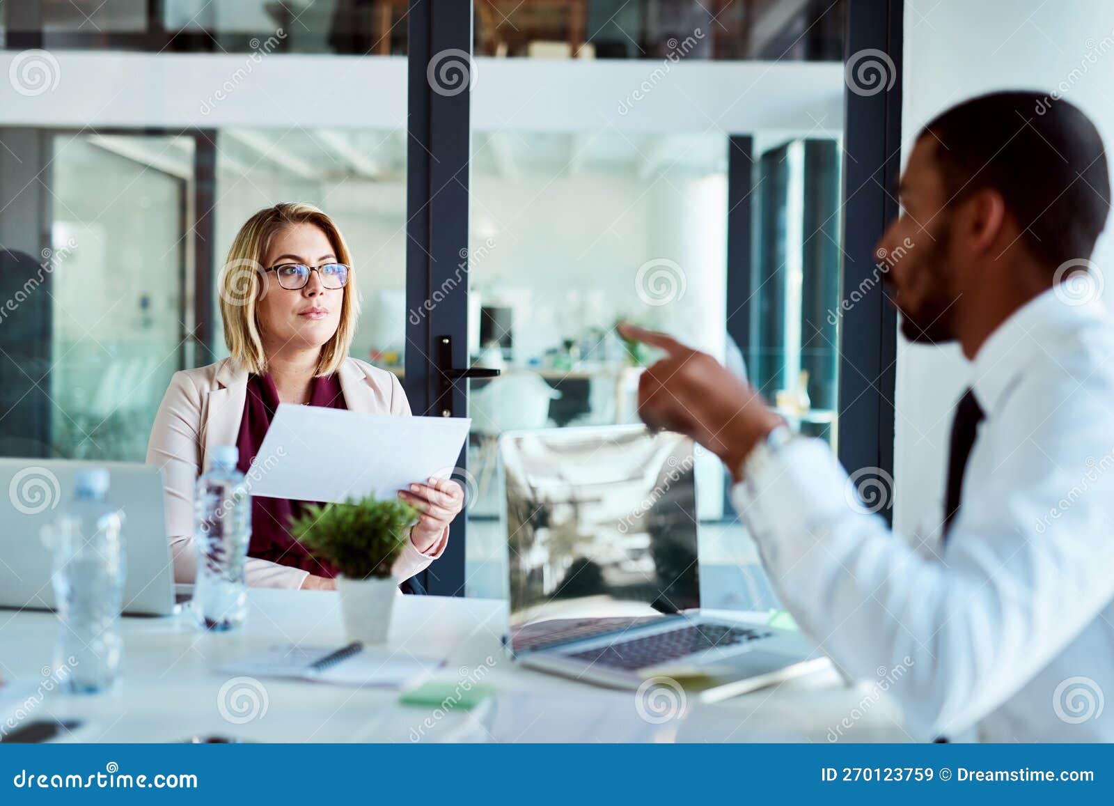 Lets Discuss these Documents. Businesspeople in the Workplace. Stock ...