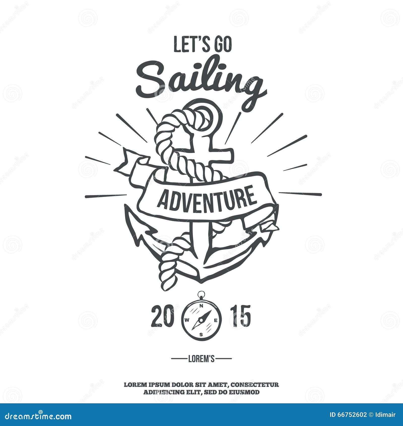 Lets Go Sailing. Anchor with Banner Stock Vector - Illustration of iron ...