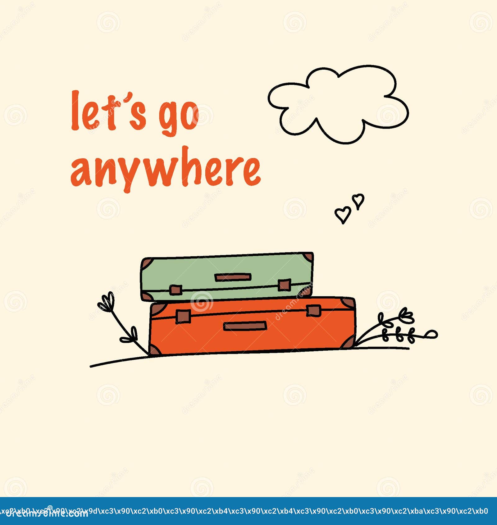 Lets Go Somewhere. Cute Card, Suitcases, Cloud Stock Vector ...