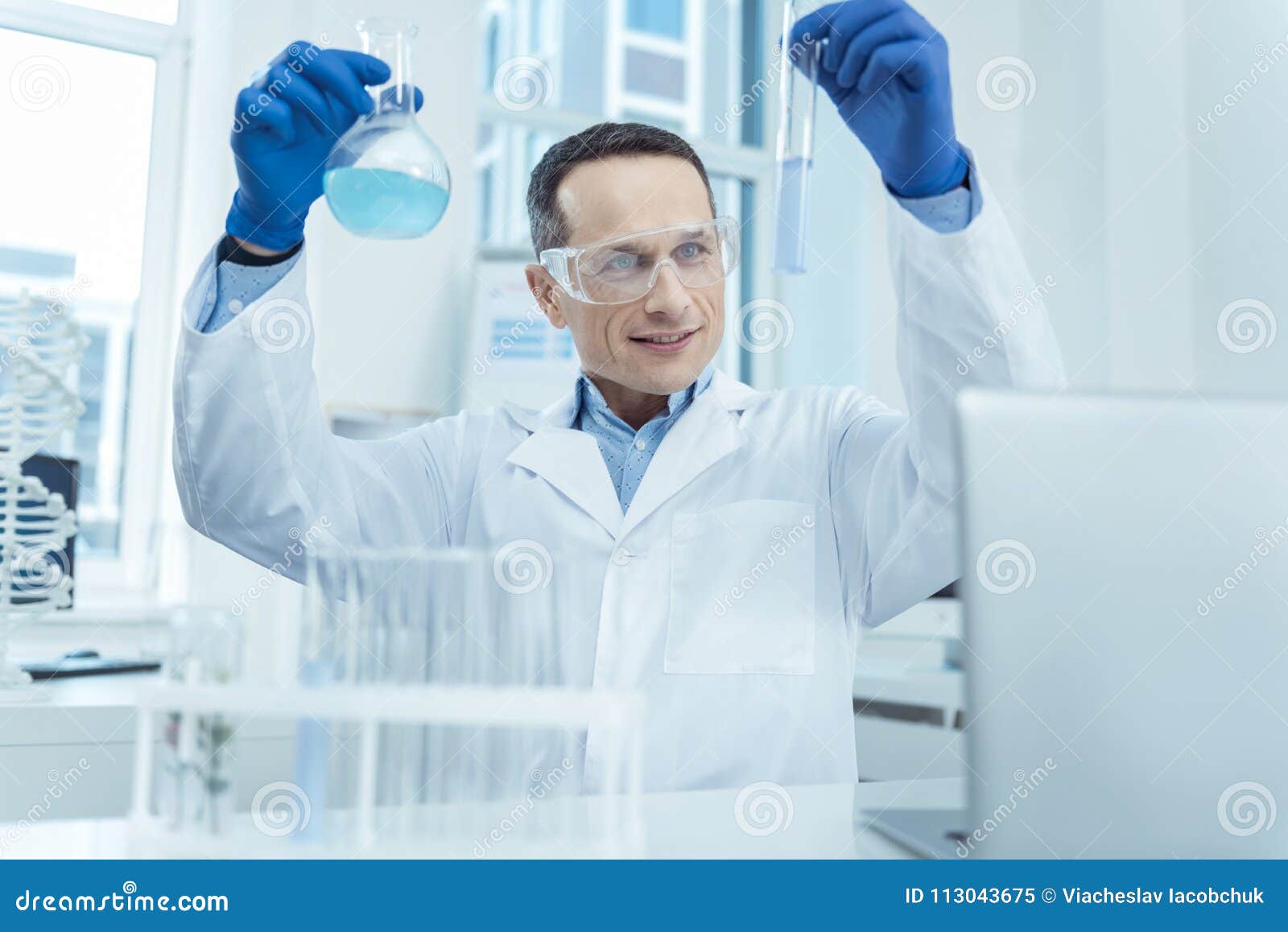 Positive Bioengineer Making an Experiment Stock Image - Image of ...