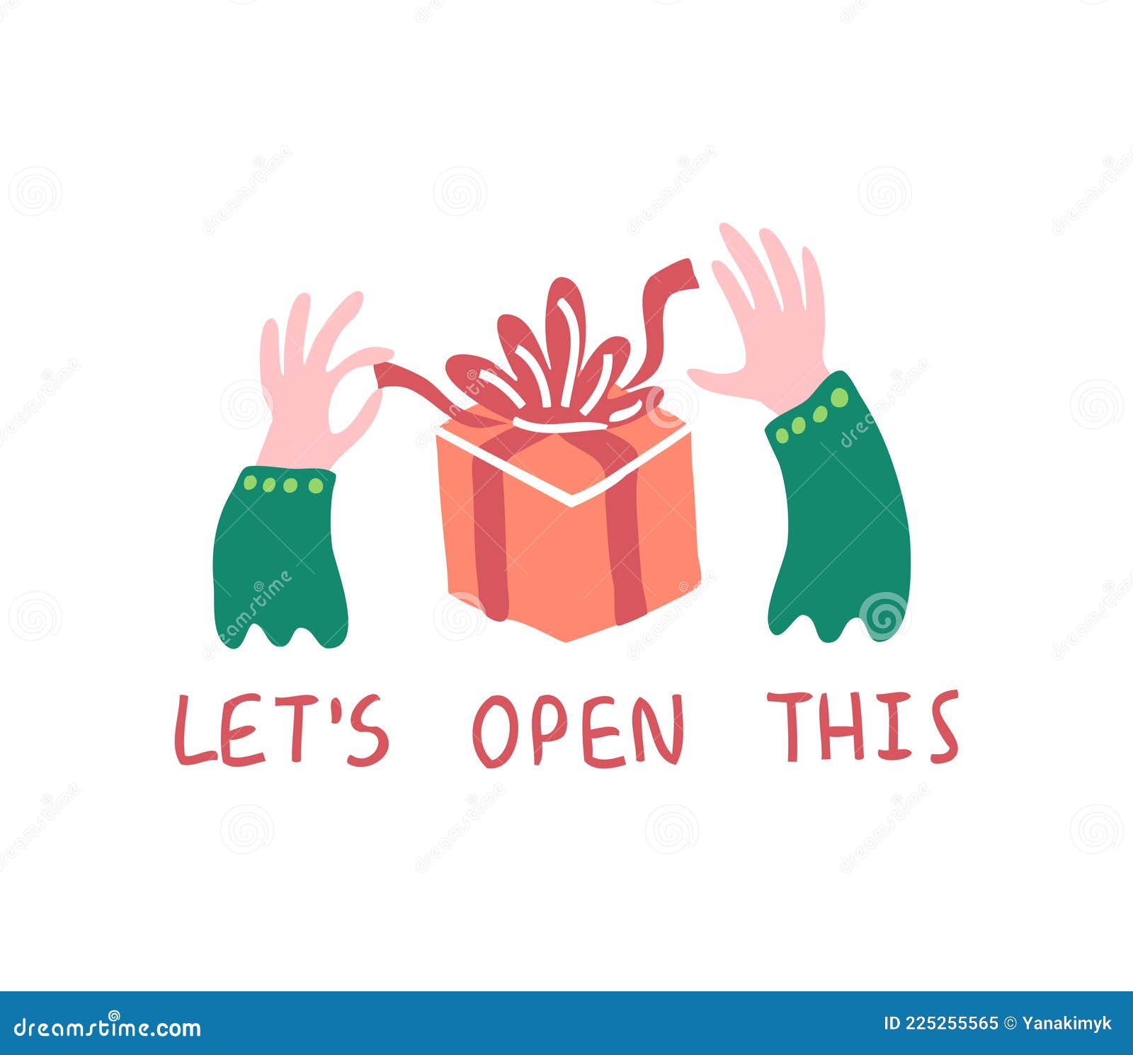 Lets Open this Present. Two Hands Open the Gift. a Simple Illustration ...