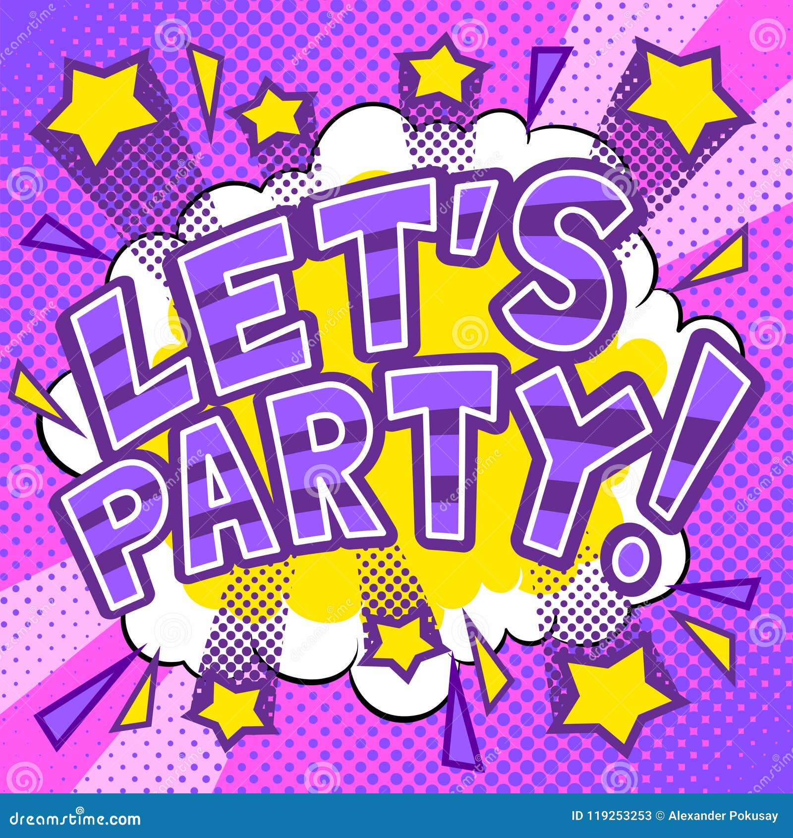 Lets Party Word Comic Book Pop Art Vector Stock Vector Illustration Of Sign Style 119253253