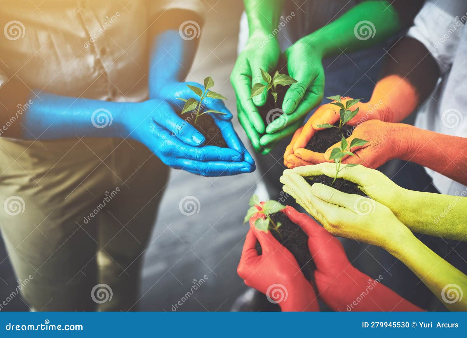 Lets Take the Time To Help Out. Unrecognizable People Holding Budding ...