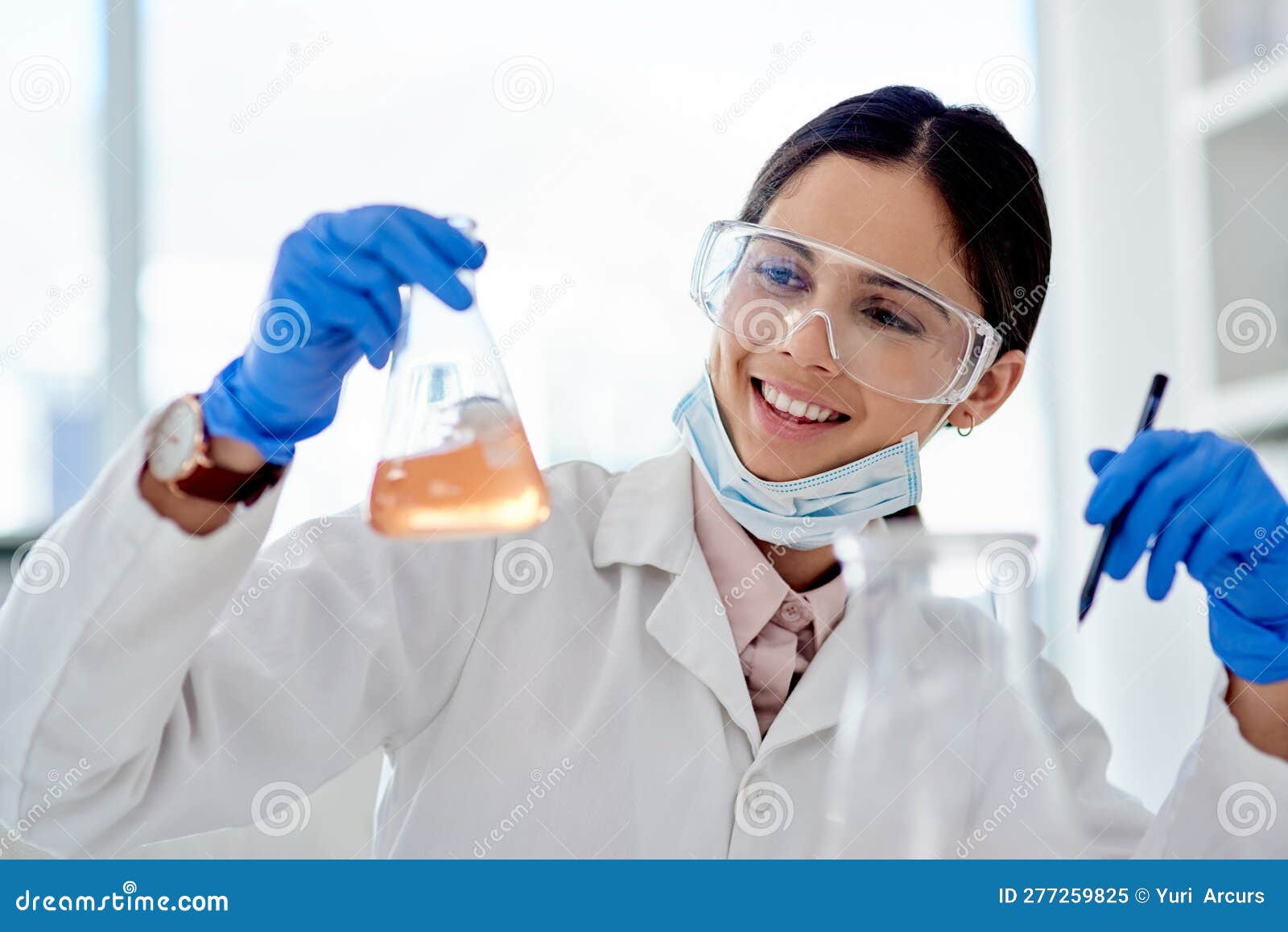 Lets Test this. a Young Scientist Doing an Experiment in a Lab. Stock ...