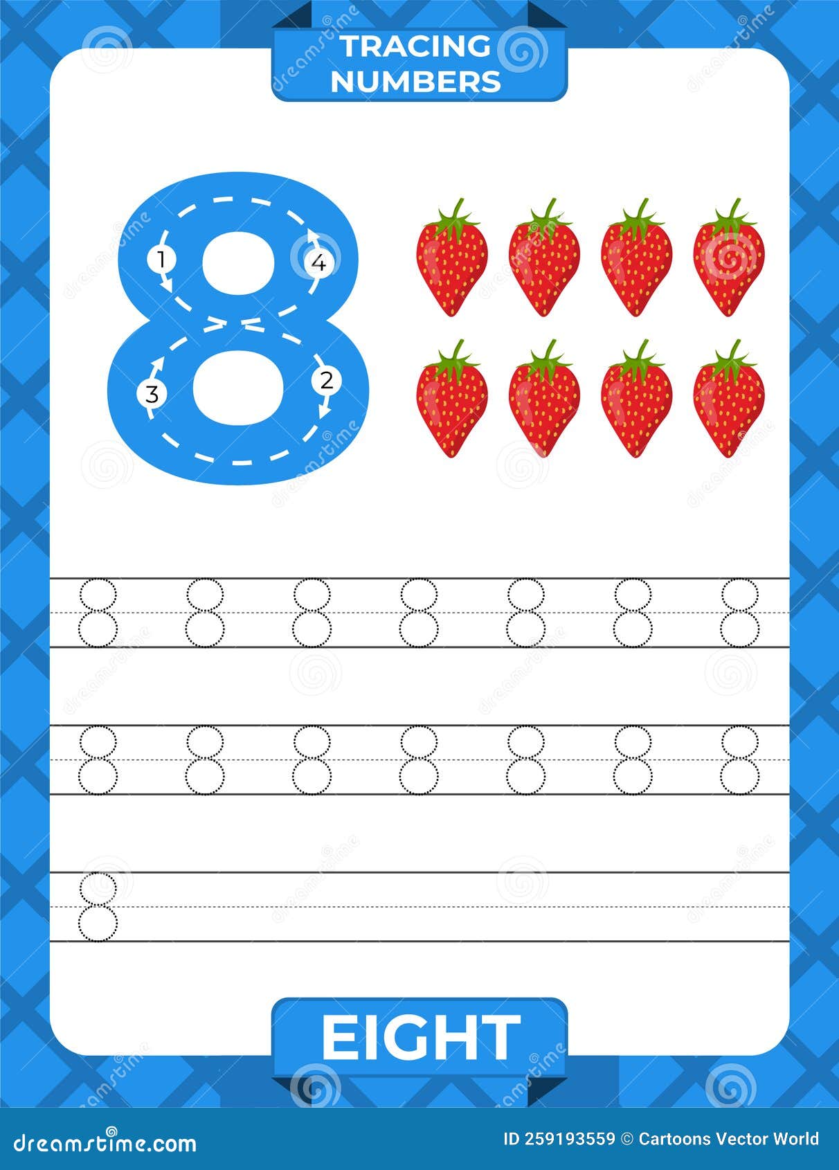 Number 8 Trace, Worksheet for Learning Numbers, Kids Learning Material ...