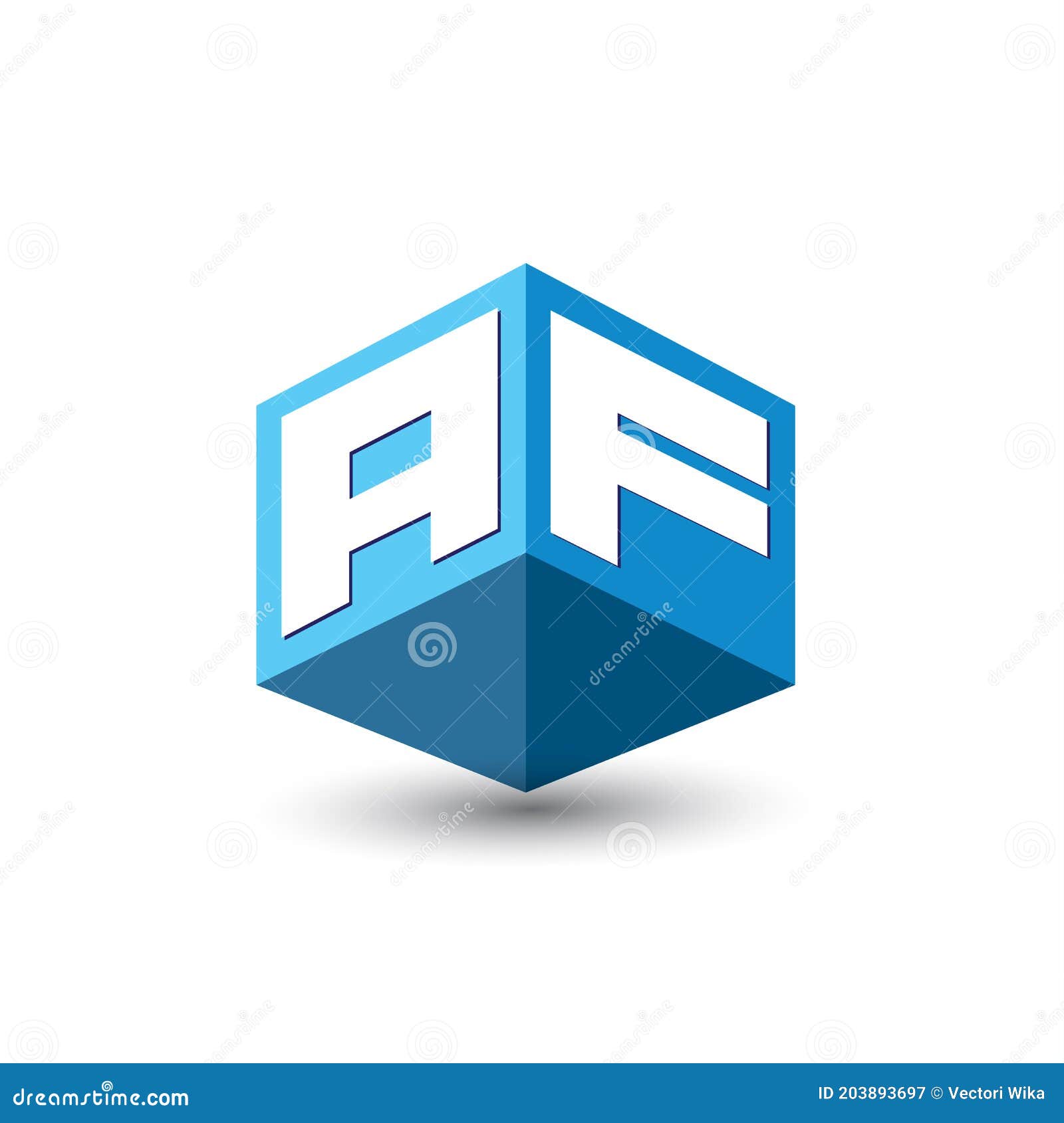 Letter AF Logo in Hexagon Shape and Blue Background, Cube Logo with ...