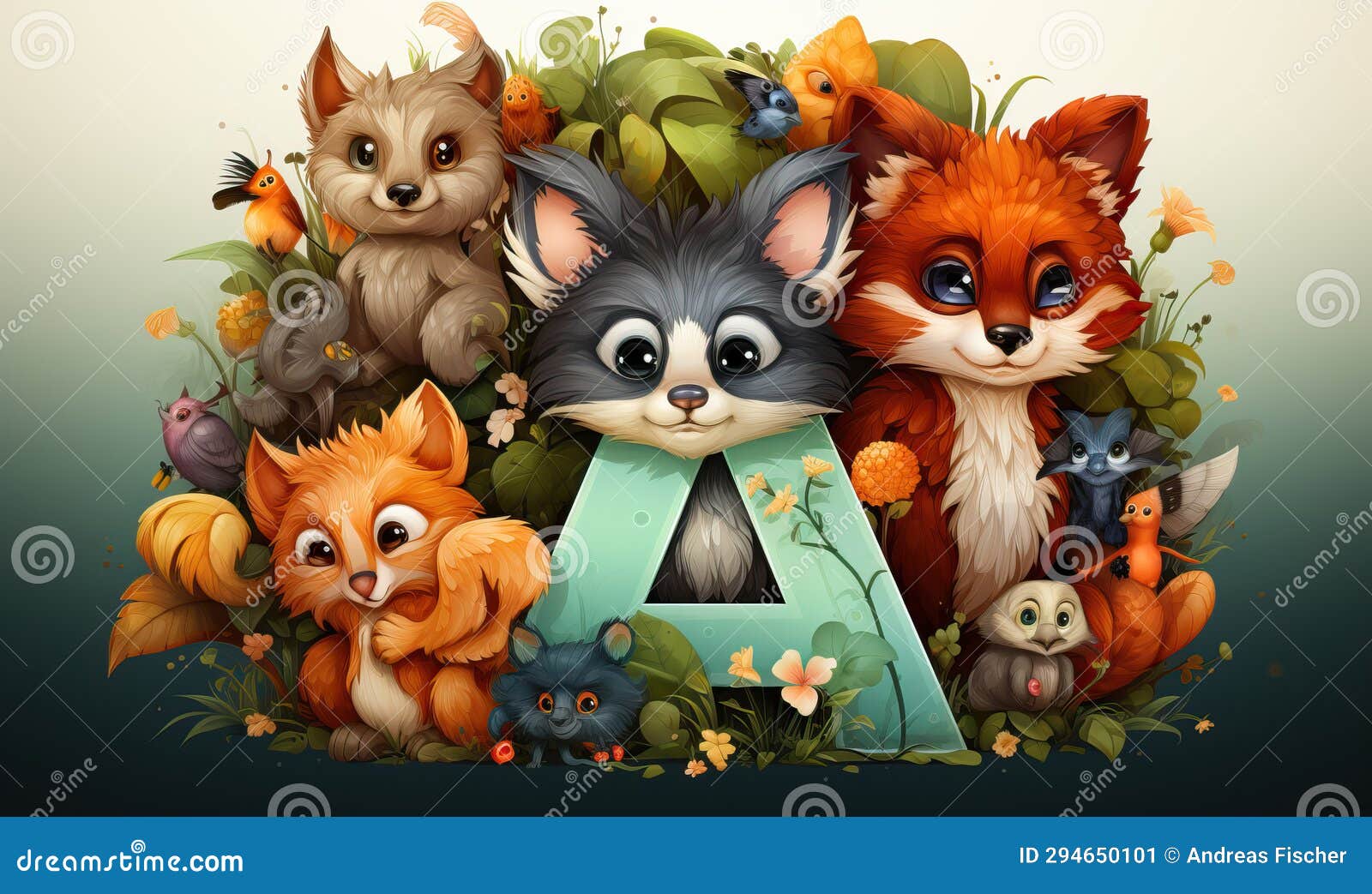 Letter a of the Alphabet with Cute Animals. Stock Image - Image of ...