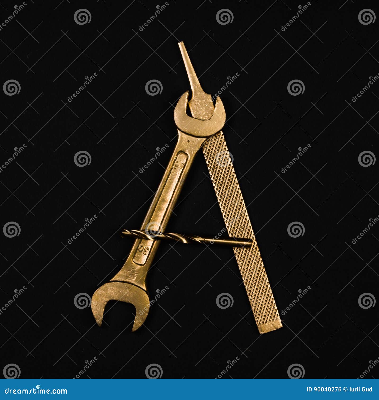 Letter a. Alphabet Made of Golden Repair Tools Stock Photo - Image of ...