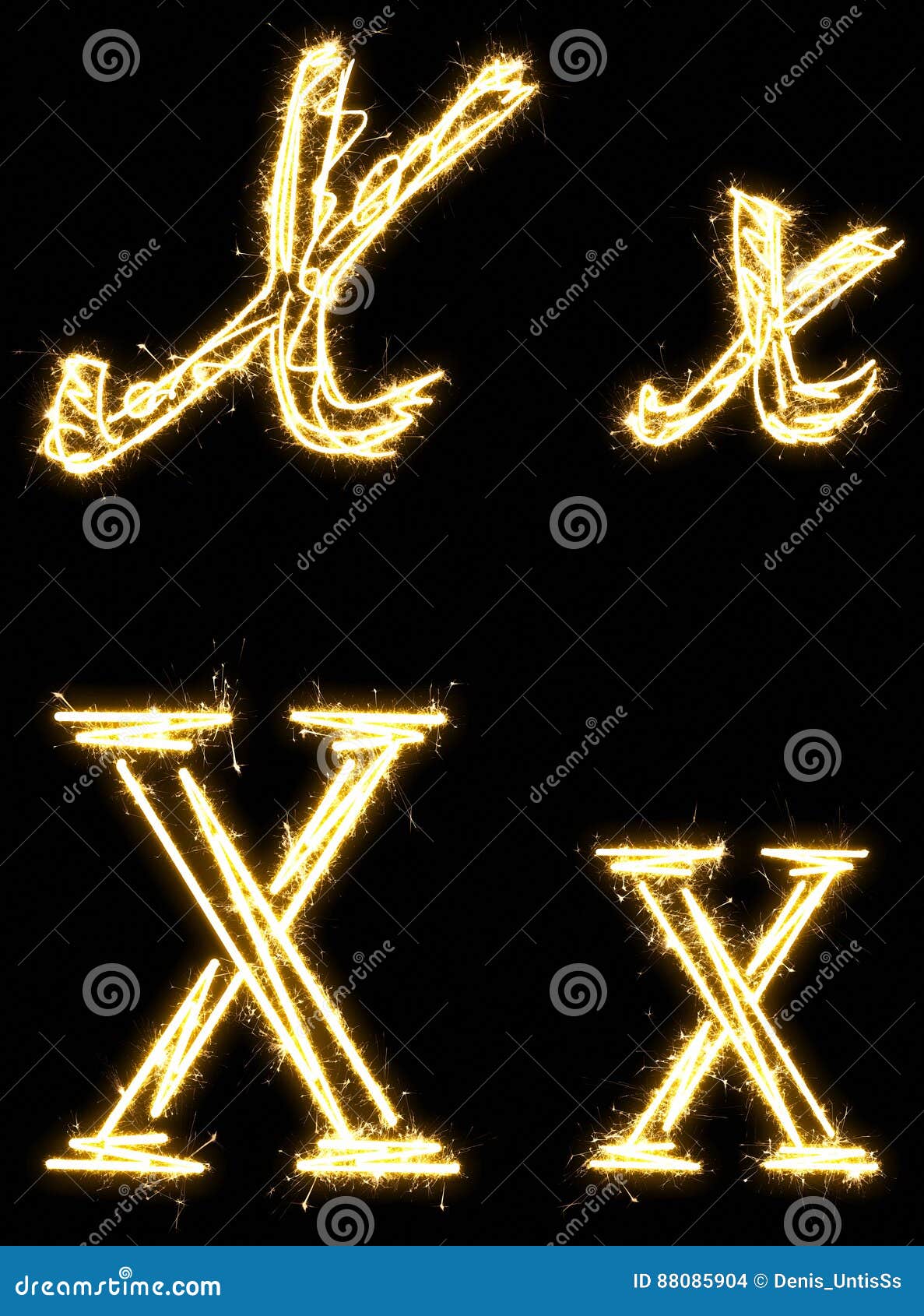 Letter X. Alphabet Made by Sparkler. Isolated on a Black Background ...