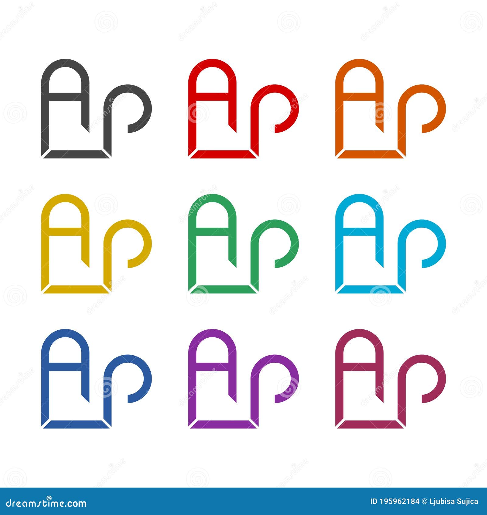 Letter AP Logo Design, Color Set Stock Vector - Illustration of font ...