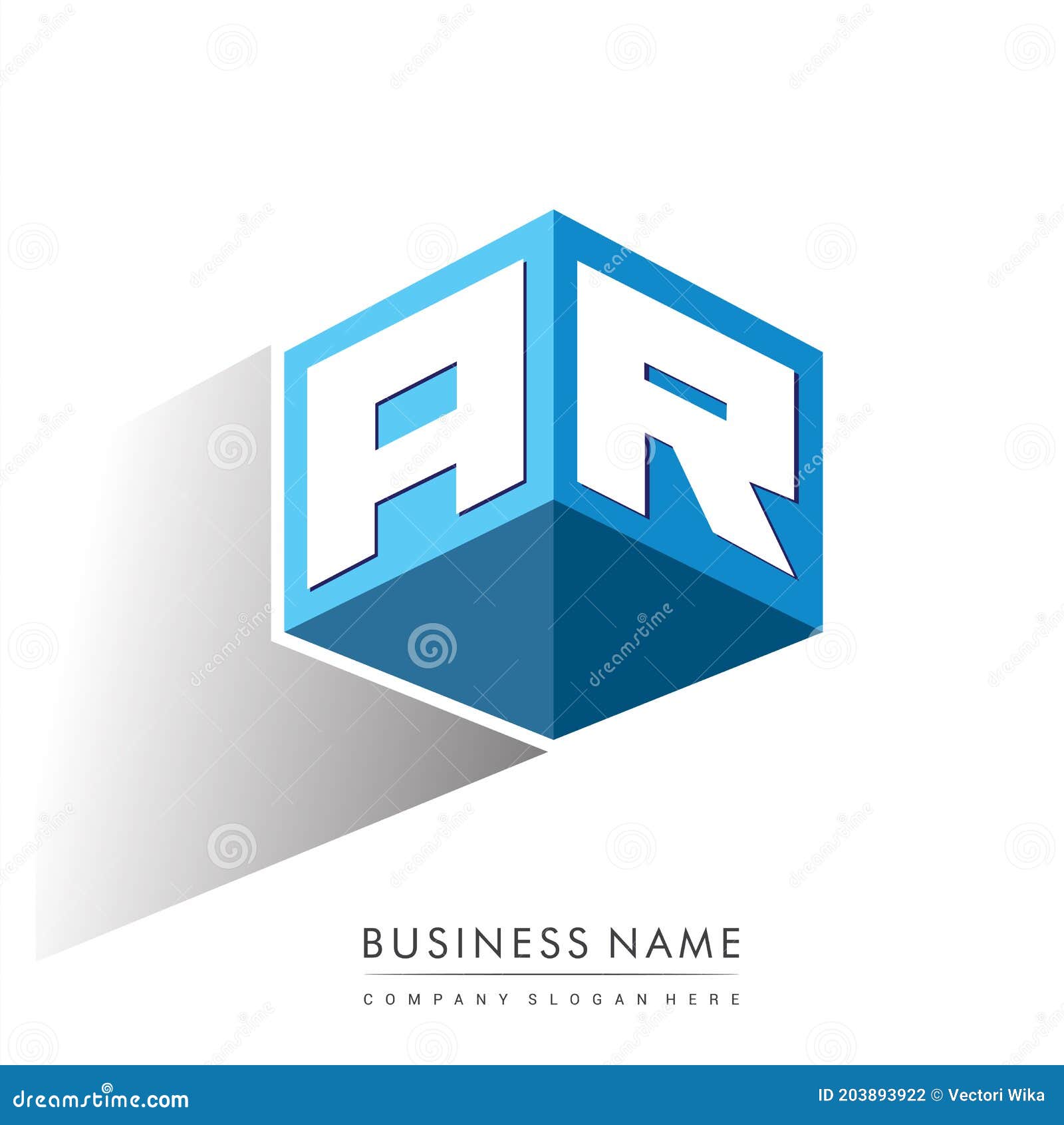 Letter AR Logo in Hexagon Shape and Blue Background, Cube Logo with ...