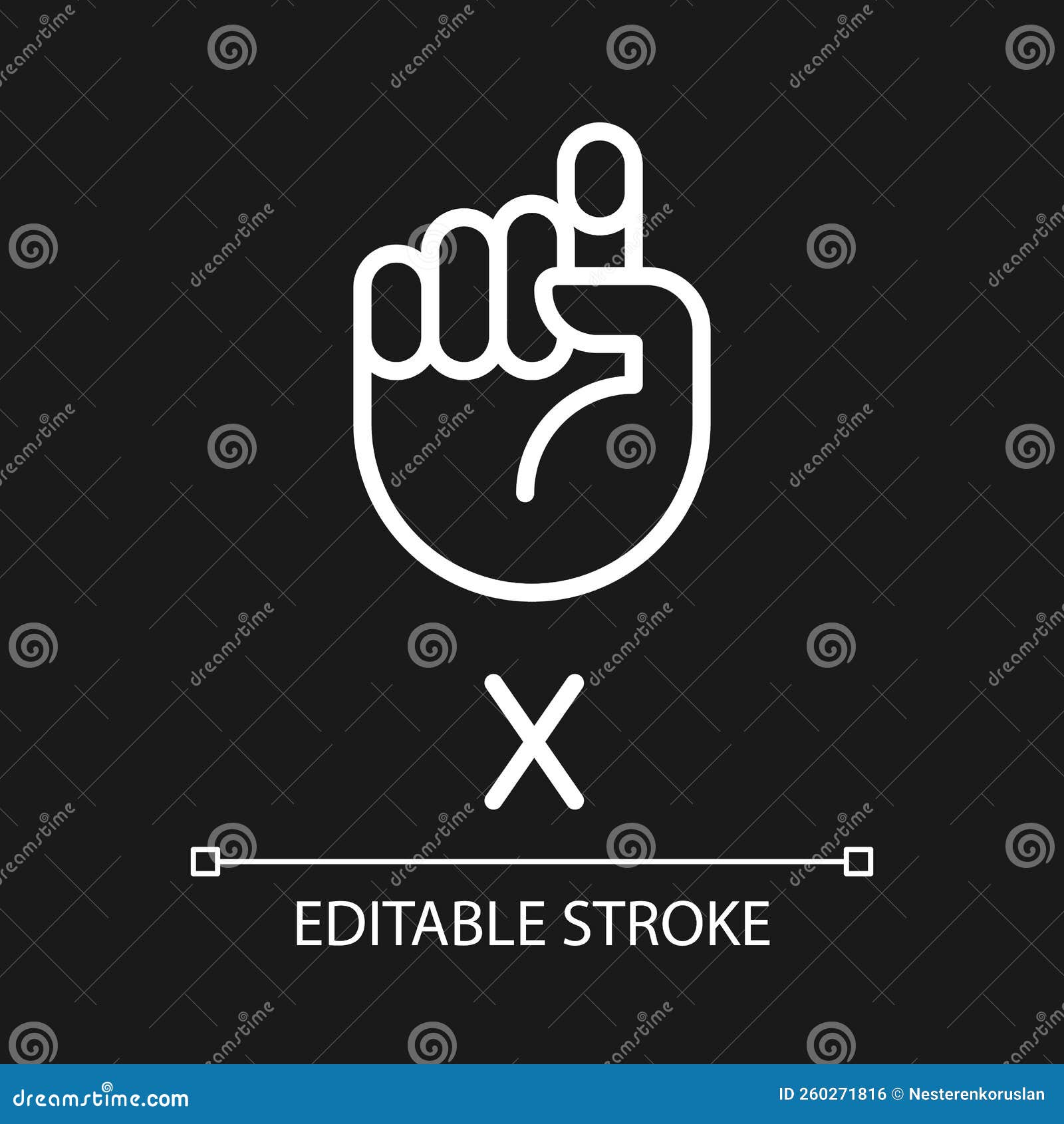Letter X in ASL Pixel Perfect White Linear Icon for Dark Theme Stock ...