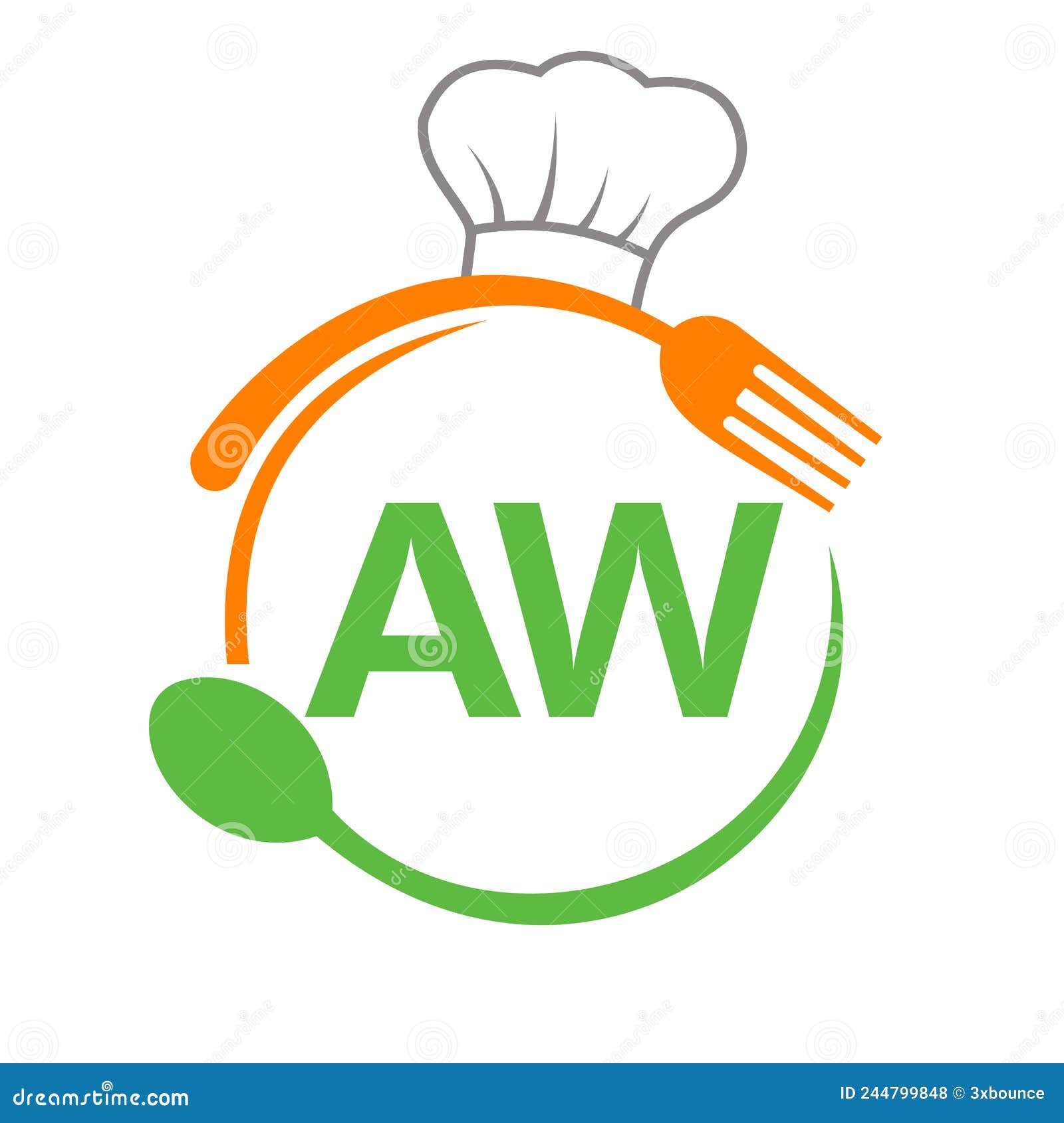 Letter AW Restaurant Logo with Chef Hat Spoon and Fork Template ...