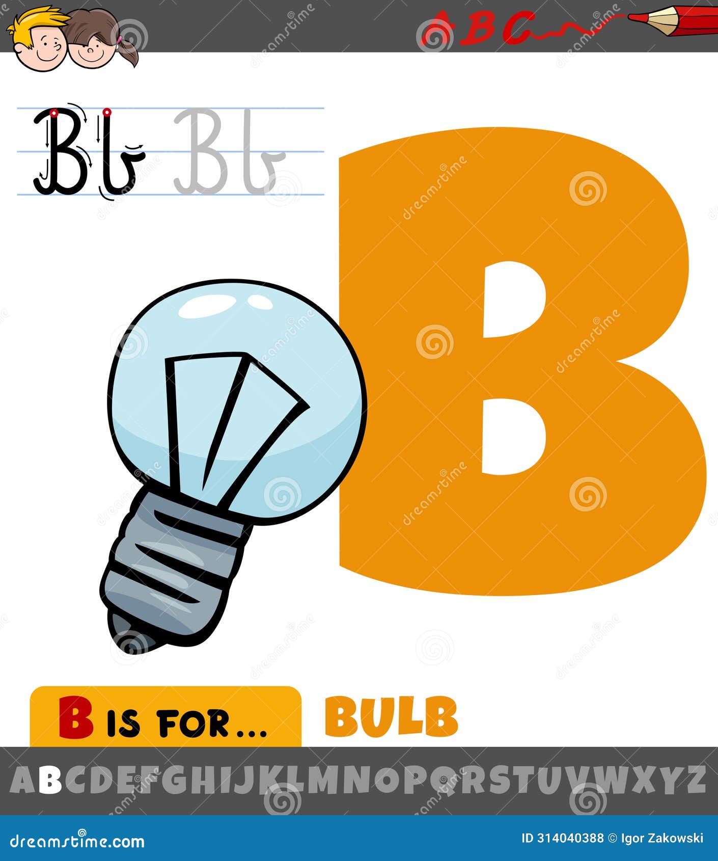 Letter B from Alphabet with Cartoon Bulb Object Stock Vector ...