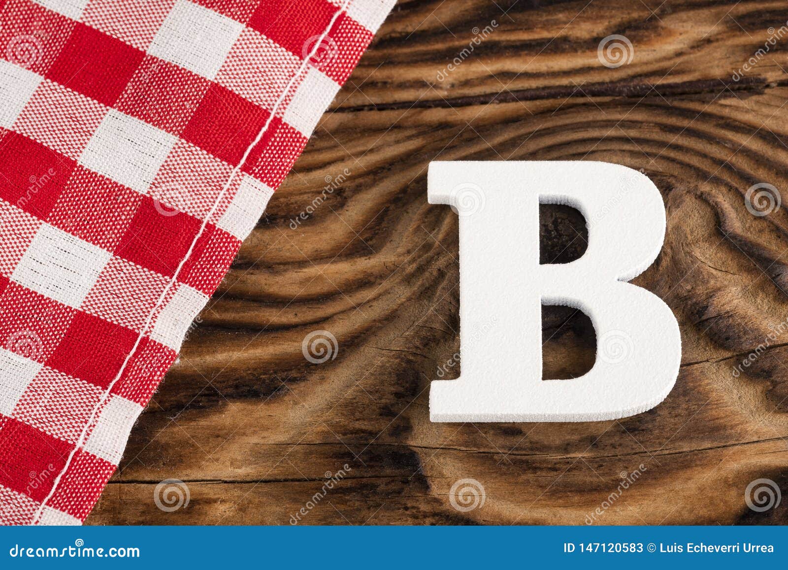 Letter B of the Alphabet - Red Checkered Cloth Tablecloth on Rustic ...