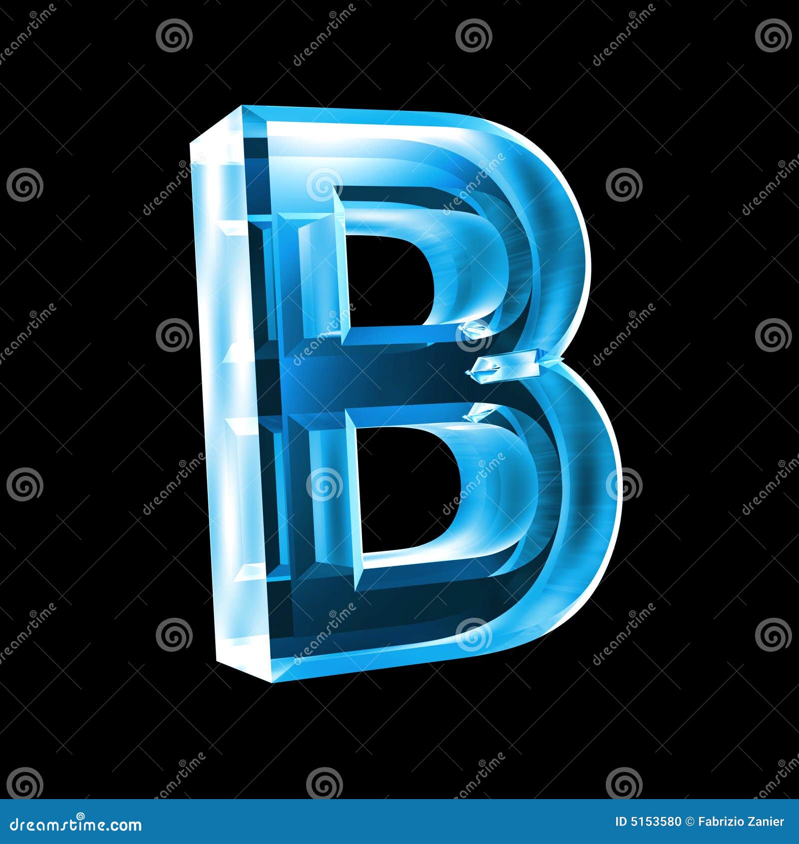 Letter B in blue glass 3D stock illustration. Illustration of english ...