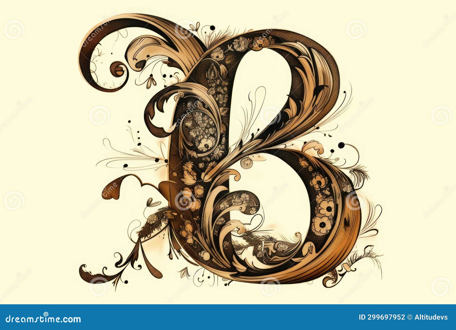 Letter B, Calligraphic Style, on White Background Stock Illustration ...