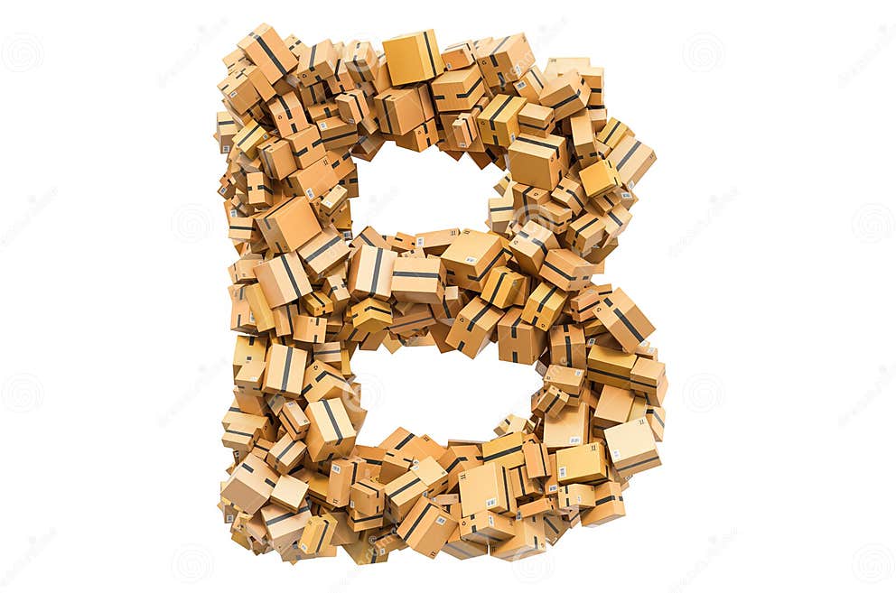 Letter B from Cardboard Boxes. 3D Rendering Stock Illustration ...