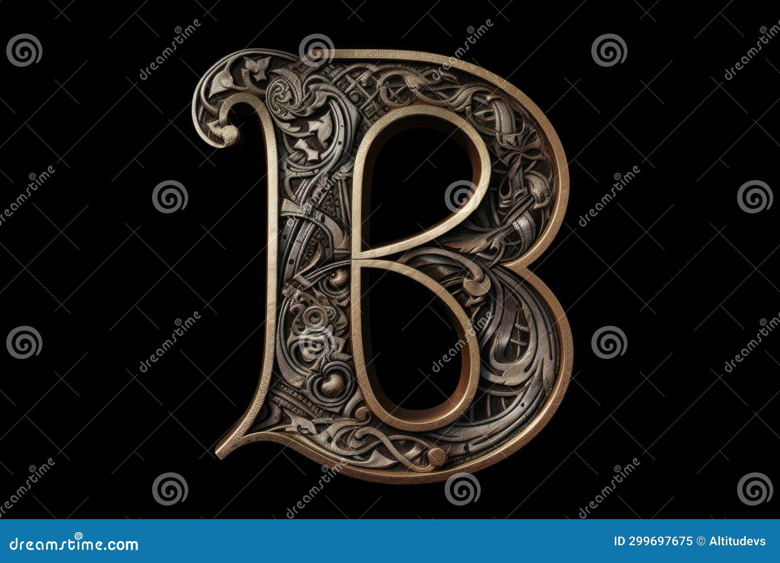 Letter B, Celtic Style, on Black Background Stock Illustration ...