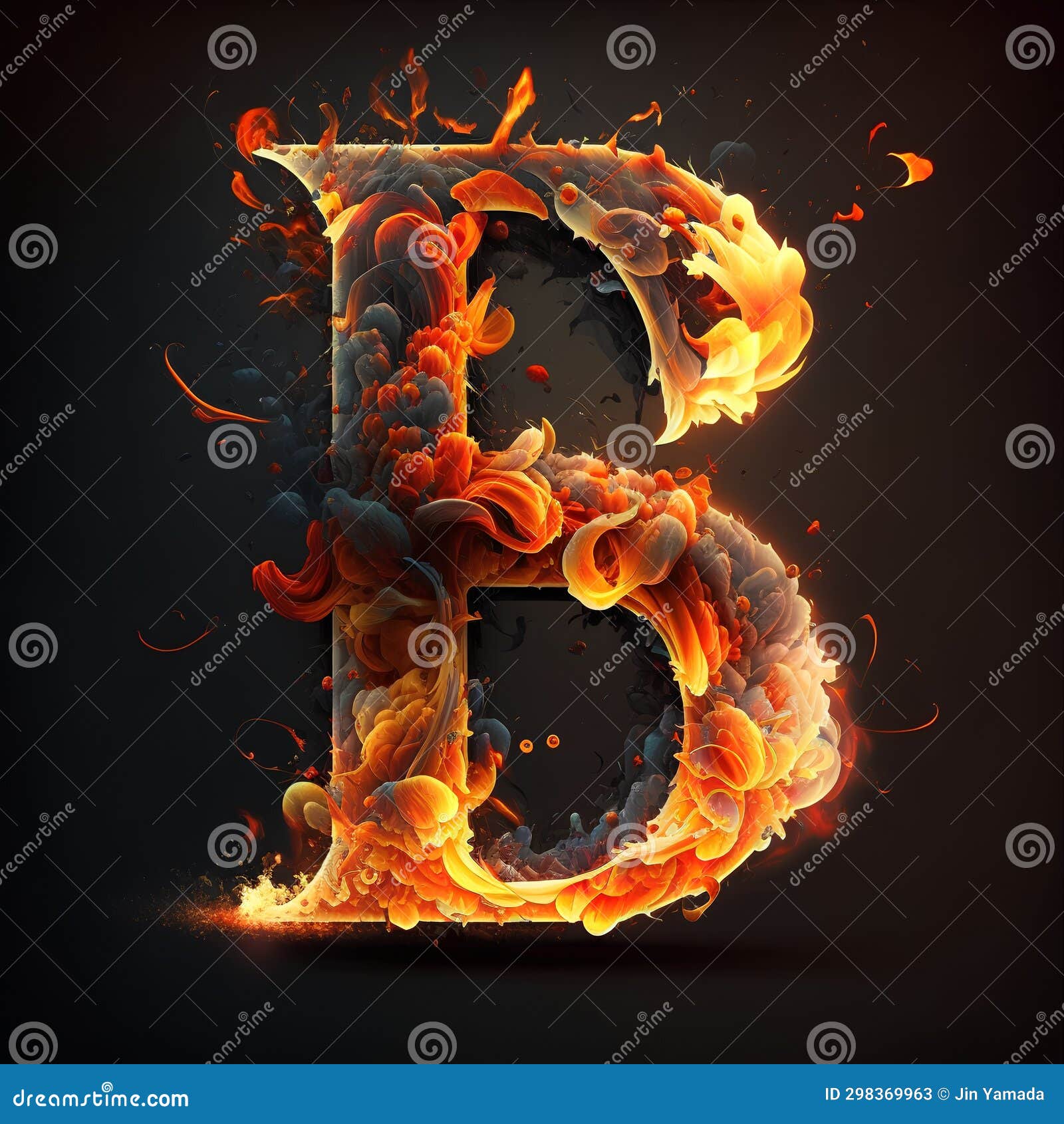 Letter B in Fire, Isolated on Black Background. 3d Render Stock ...