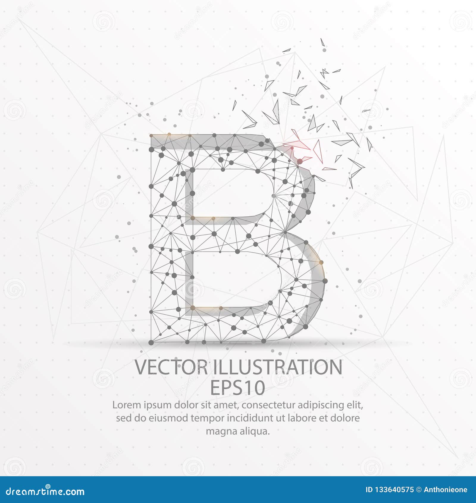 Letter B Form Low Poly Wire Frame on White Background Stock Vector ...